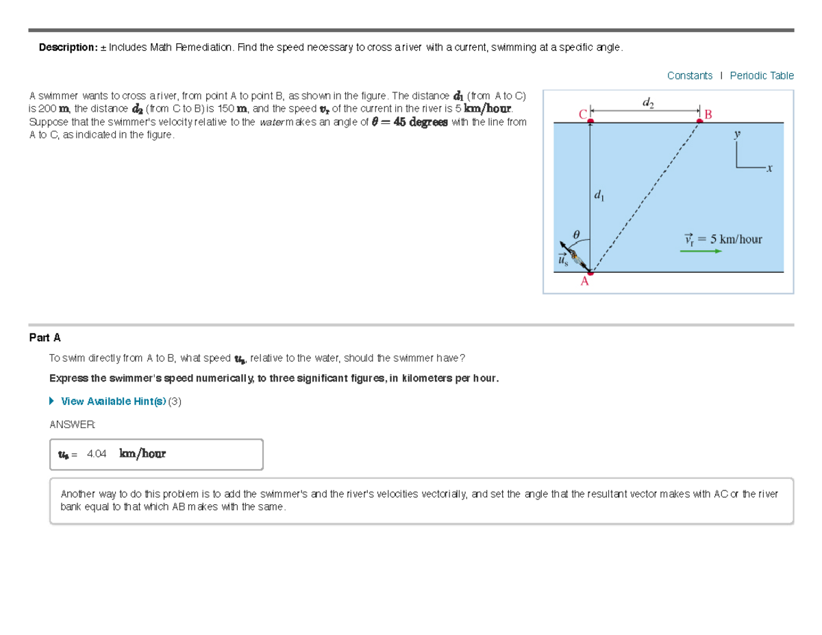 Mastering Physics Crossing a River - Description: ± Includes Math ...