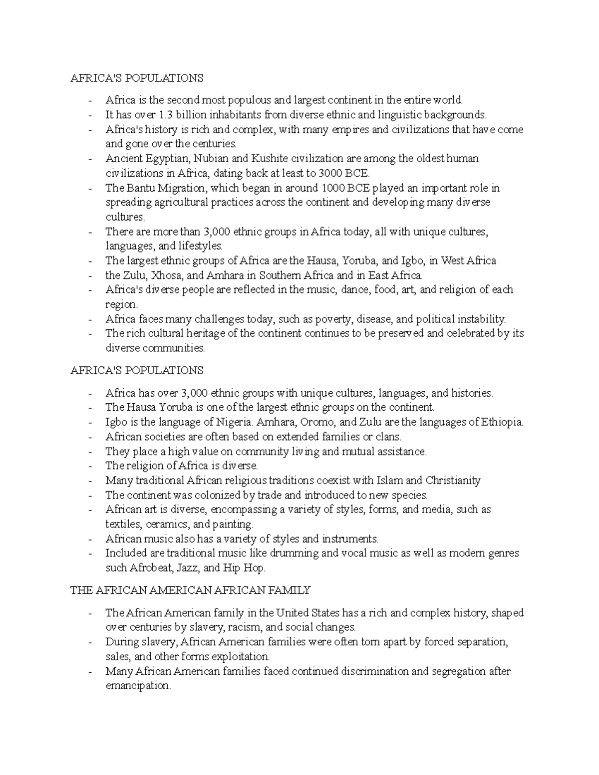 HIS 322 AFRO History Notes 26 - AFRICA'S POPULATIONS Africa is the ...