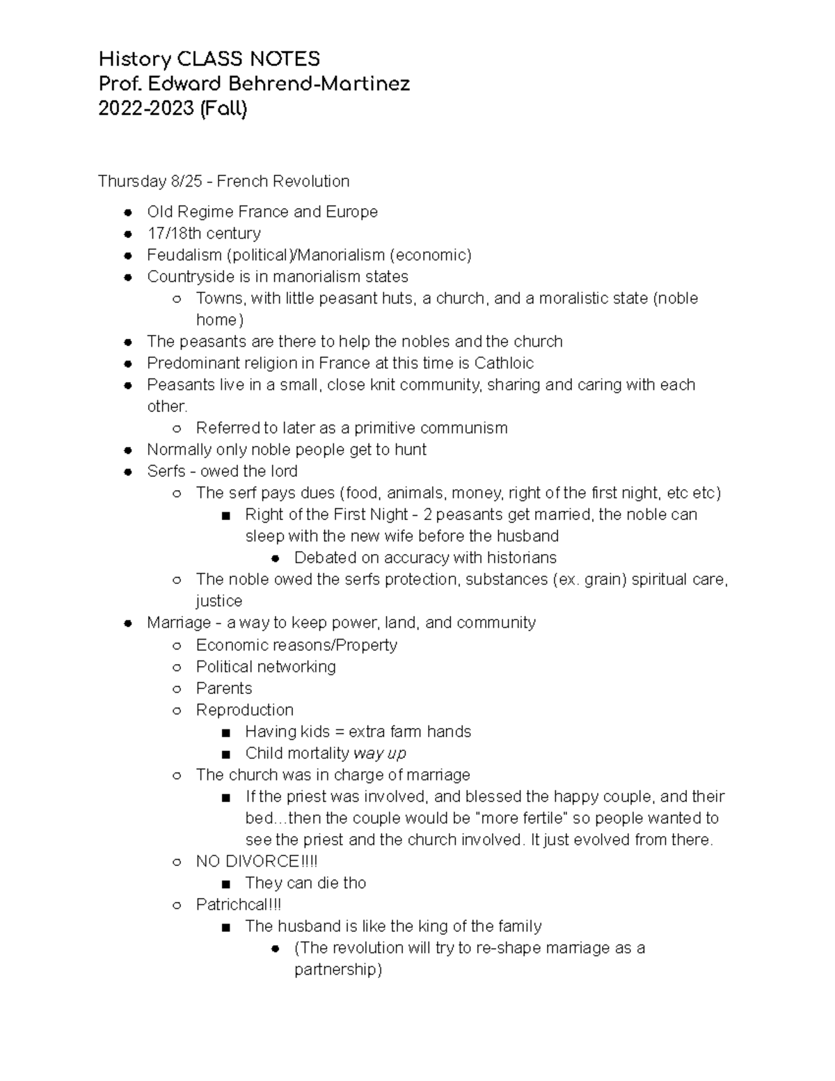 History Class Notes - Prof. Edward Behrend-Martinez 2022-2023 (Fall ...