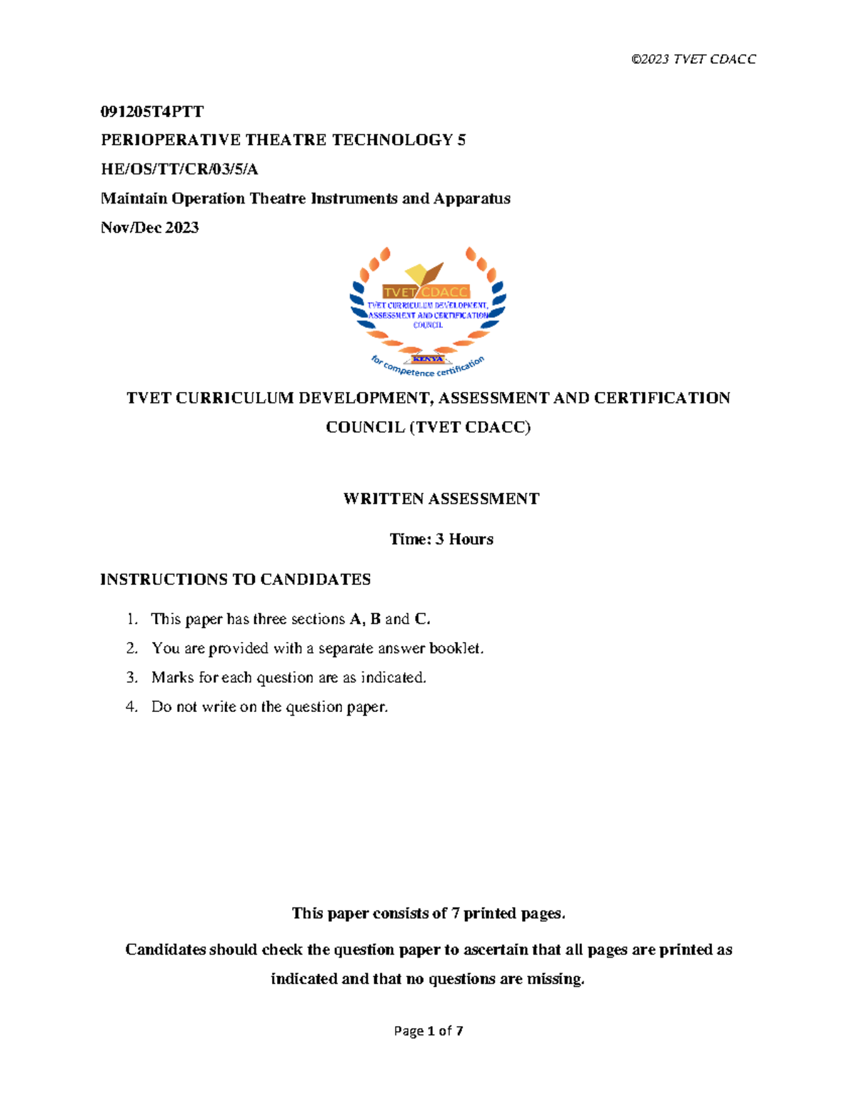 5-Perioperative Theatre Technology-1699626301.Candidate Written Theatre ...