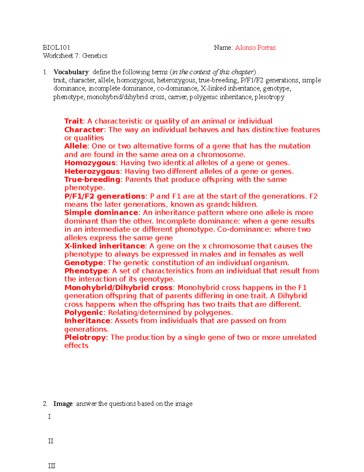 101 WS7 sp23 - worksheet 7 work - BIOL101 Name: Alonso Porras Worksheet ...