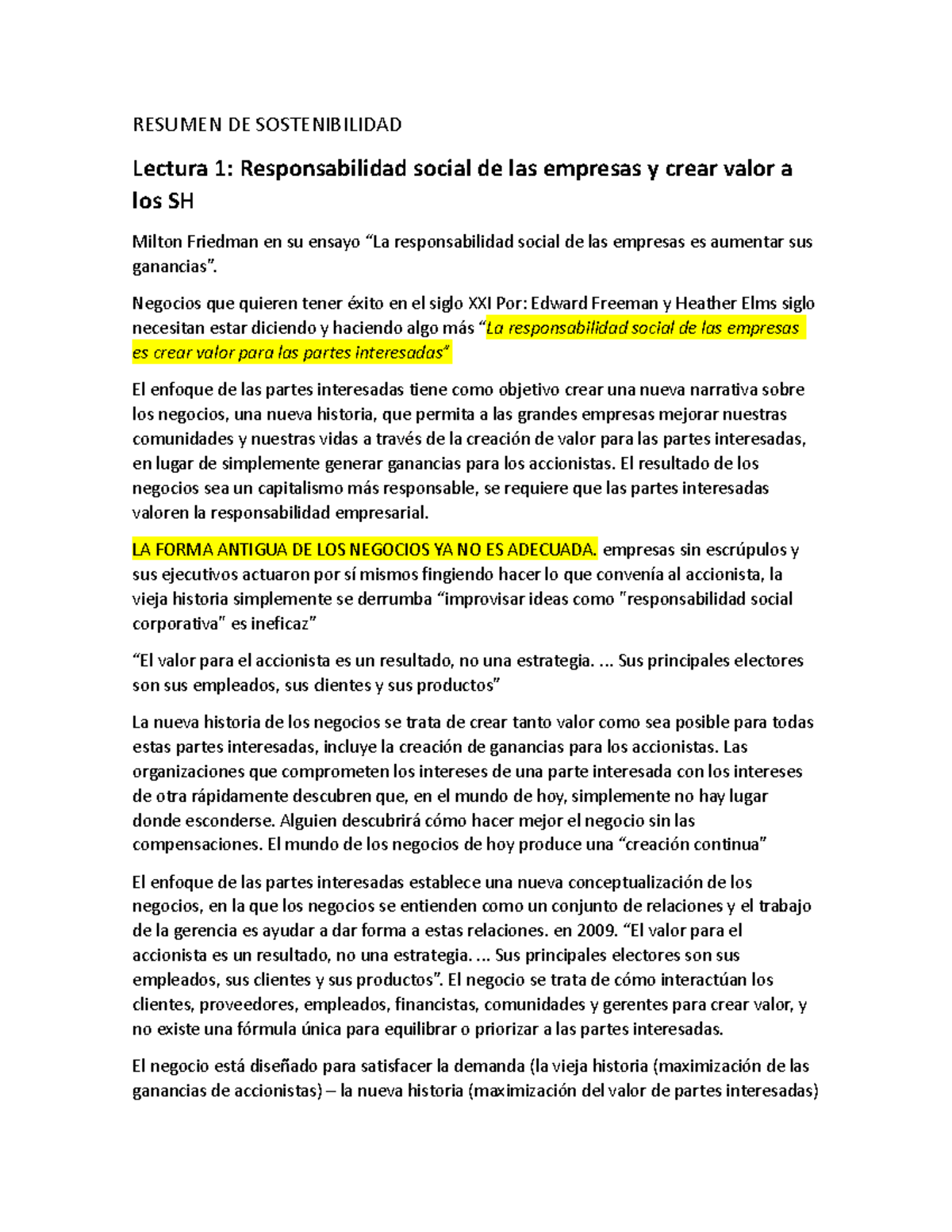 Resumen DE Sostenibilidad - RESUMEN DE SOSTENIBILIDAD Lectura 1: Responsabilidad social de las ...