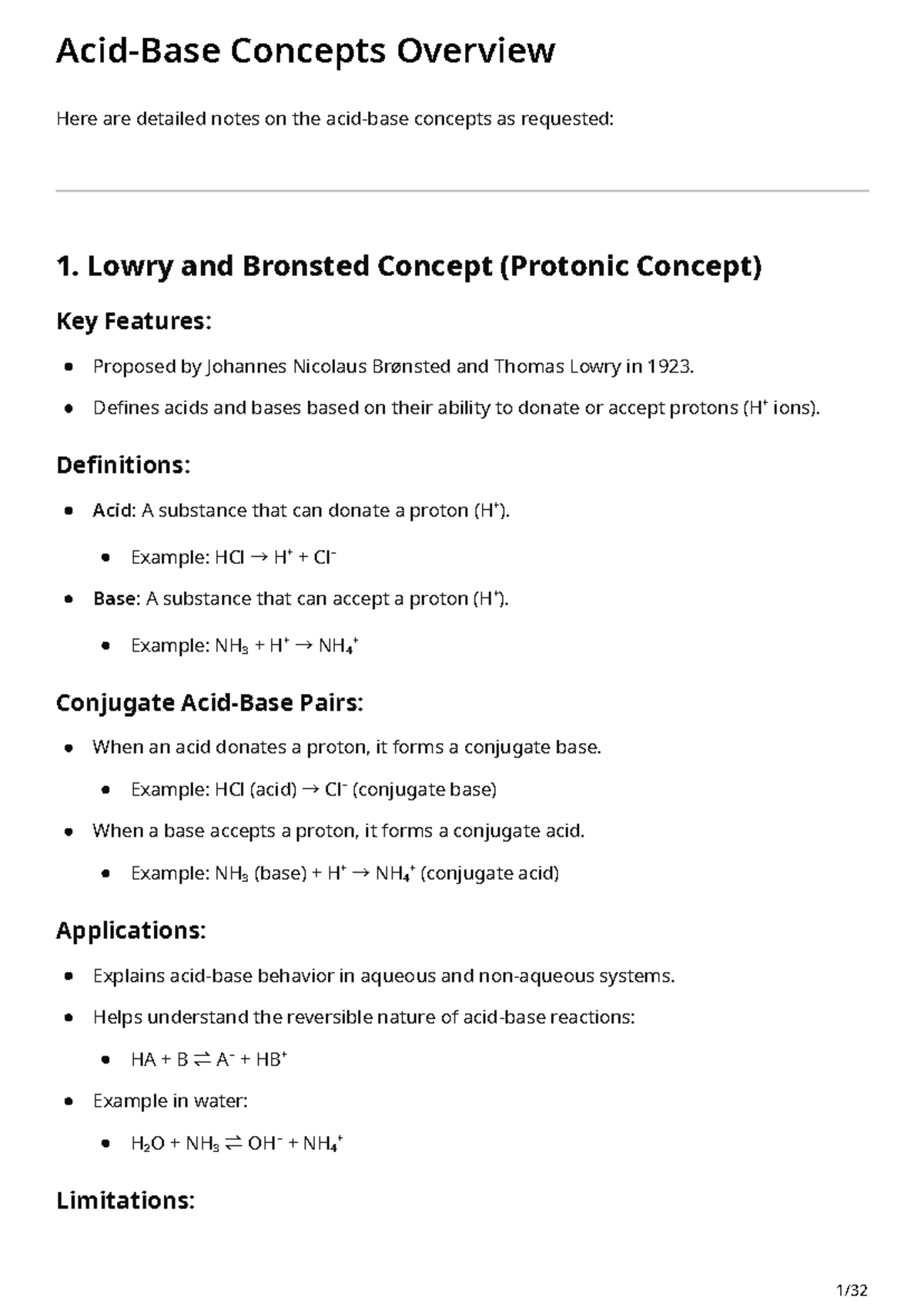 Acid-Base Concepts Overview - Lowry and Bronsted Concept (Protonic ...