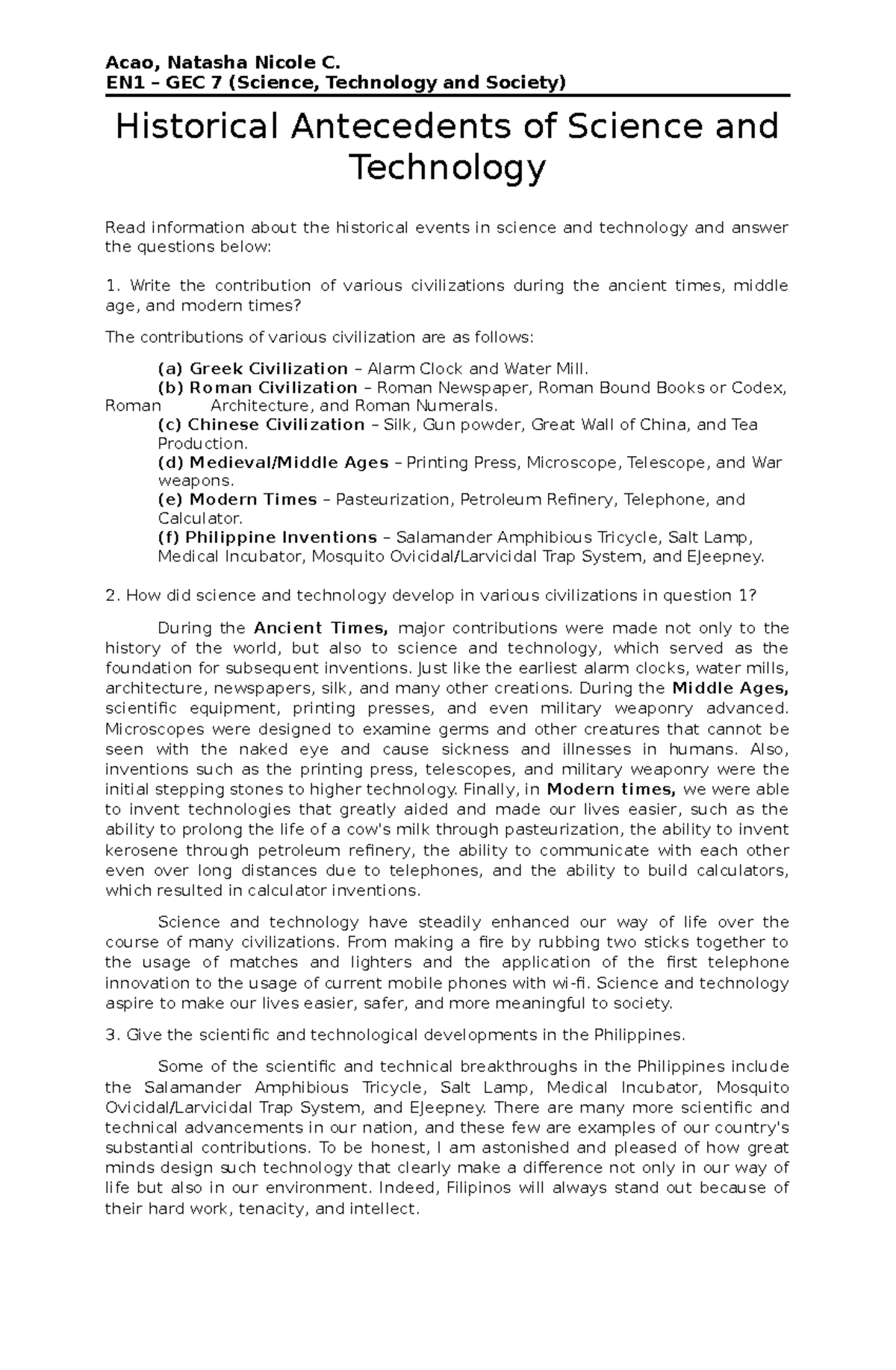 Historical Antecedents of Science and Technology - Acao - Mechanical ...