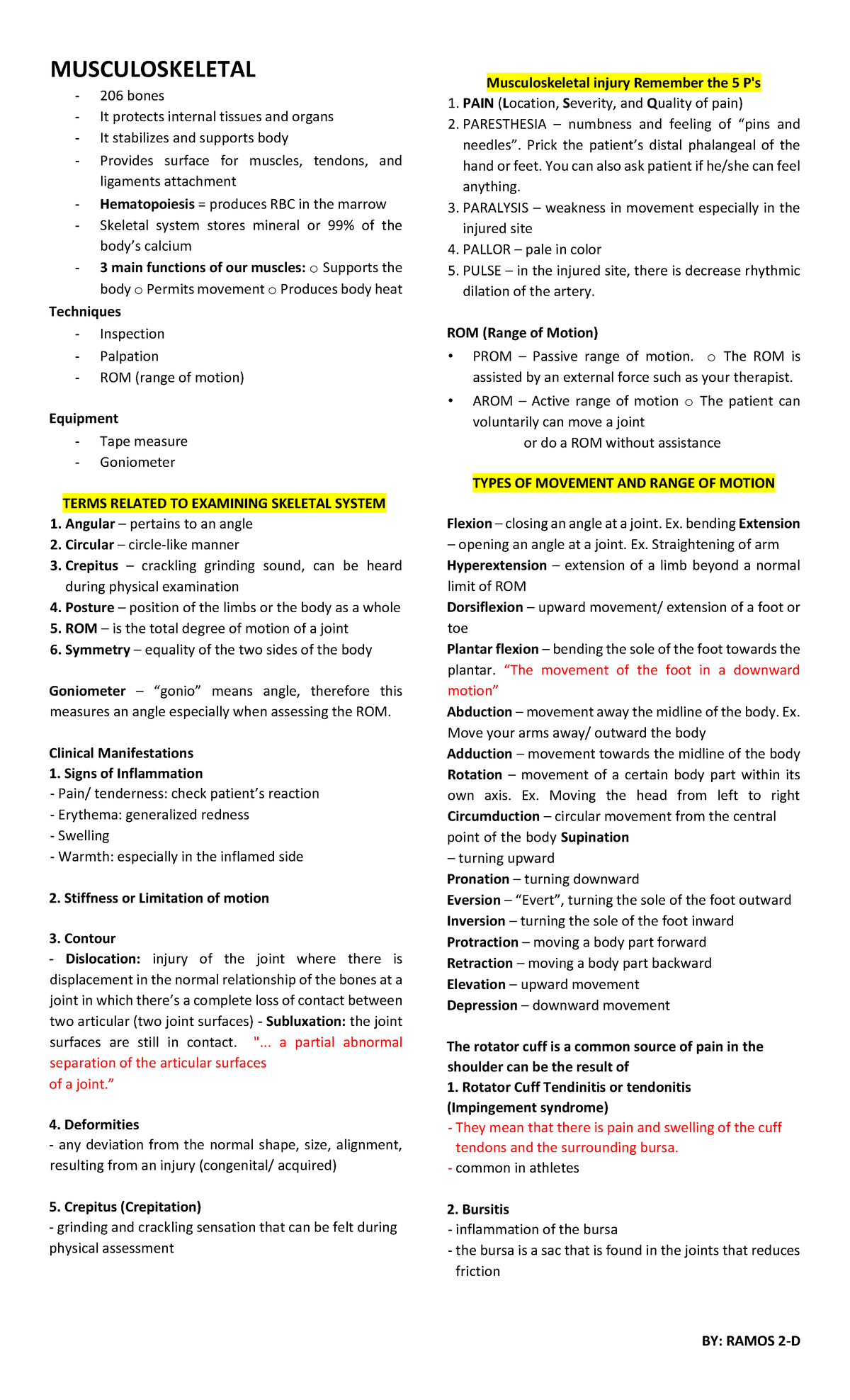 Medterm Musculoskeletal - MUSCULOSKELETAL 206 bones It protects ...