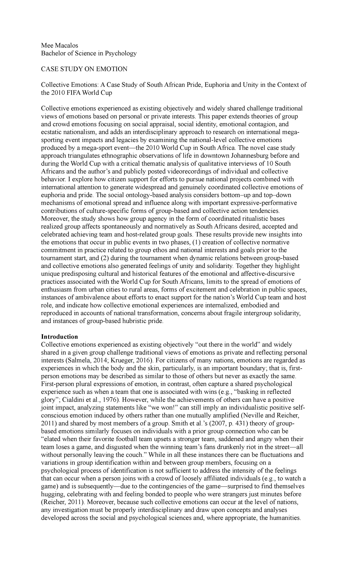Case study on Emotion reflection - Mee Macalos Bachelor of Science in ...
