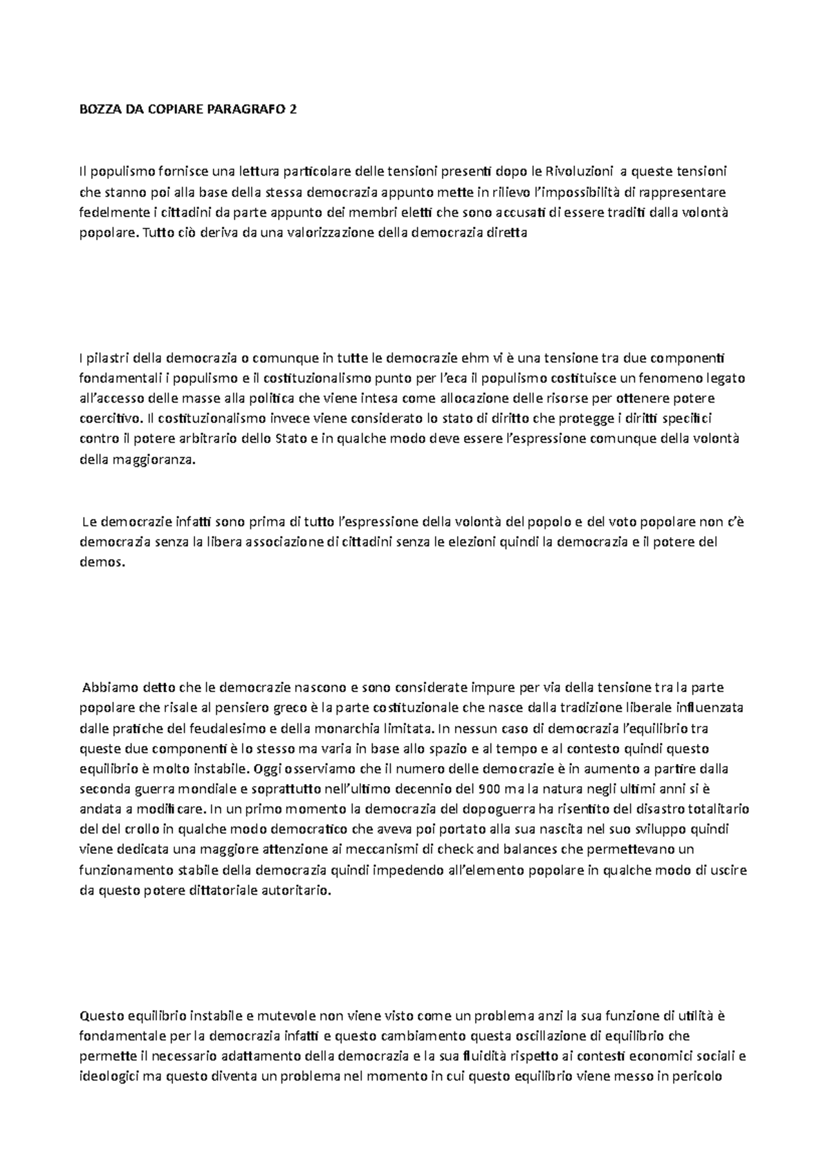 Documento - BOZZA DA COPIARE PARAGRAFO 2 Il populismo fornisce una ...