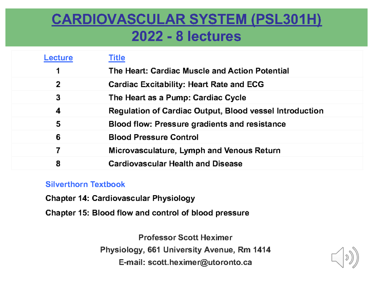 PSL301-Lecture 1 2022-PDF - CARDIOVASCULAR SYSTEM (PSL301H) 2022 - 8 ...
