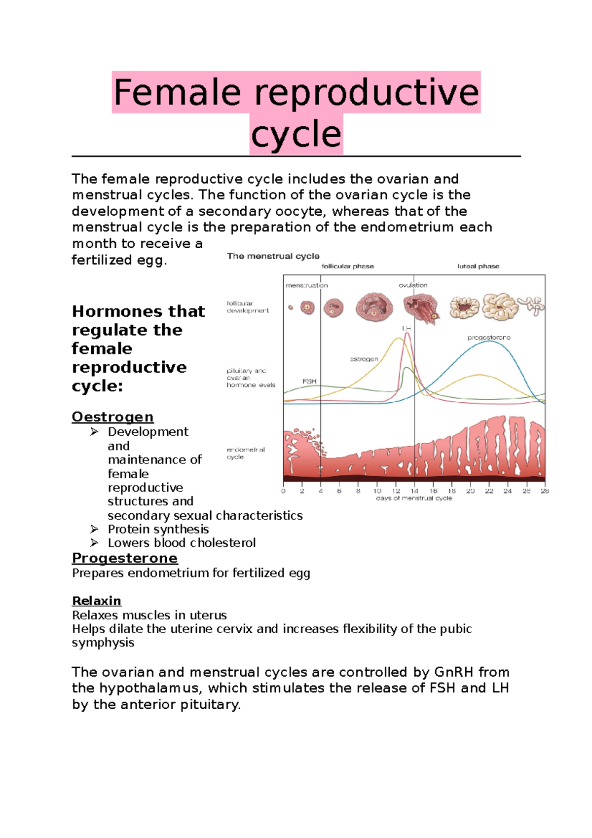 Female reproductive cycle - The function of the ovarian cycle is the ...