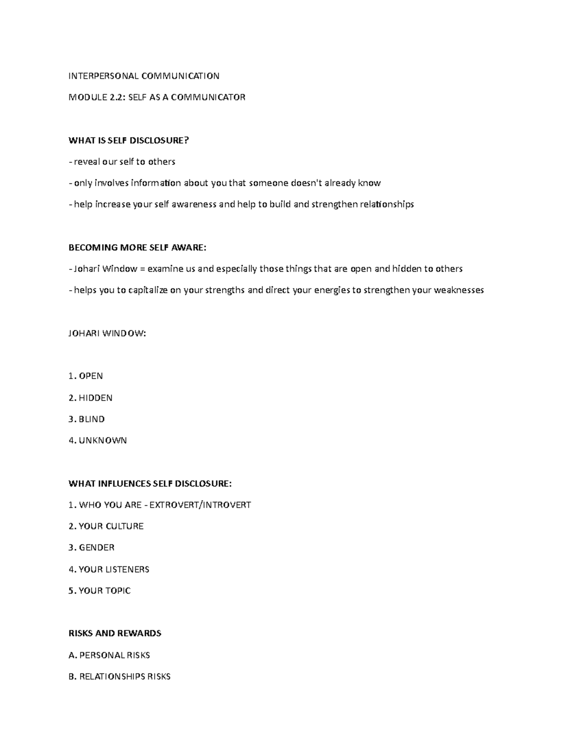 Module 2.2 - Lecture notes 2 - INTERPERSONAL COMMUNICATION MODULE 2 ...