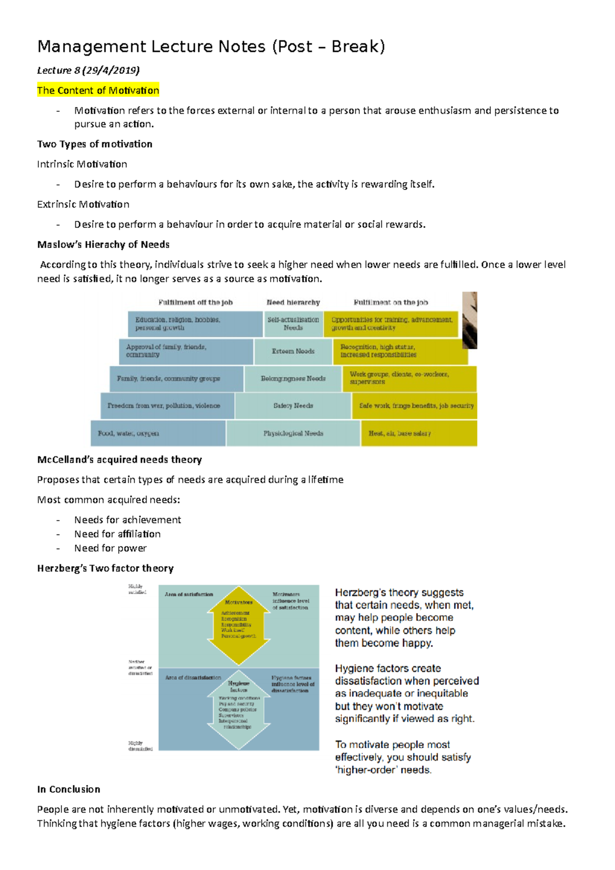Lecture Notes Post-Break (Lectures 8-12) - Management Lecture Notes ...