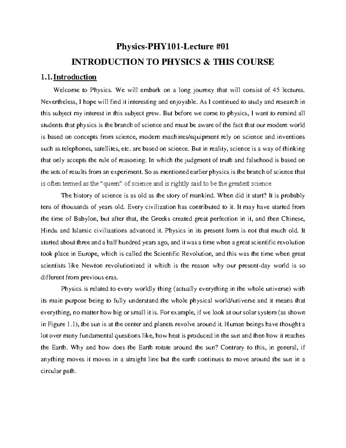 Lec1 phy101 - Physics Notes Complete - Physics-PHY101-Lecture ...