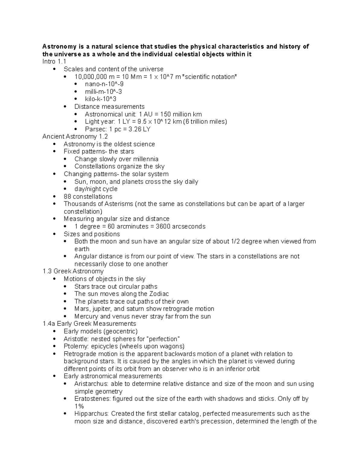 Astro Notes Unit 1 - Astronomy is a natural science that studies the ...