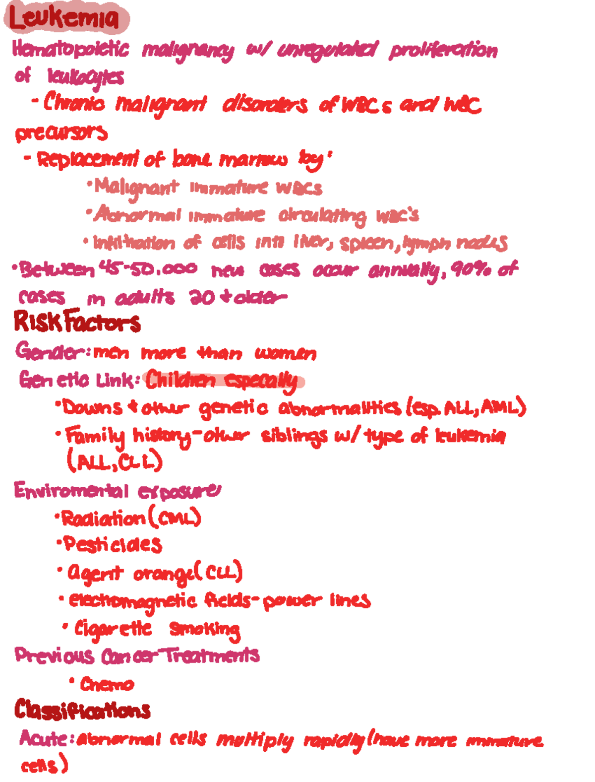 Leukemia handwritten notes - Leukemia ####### Hematopoietic malignancy ...