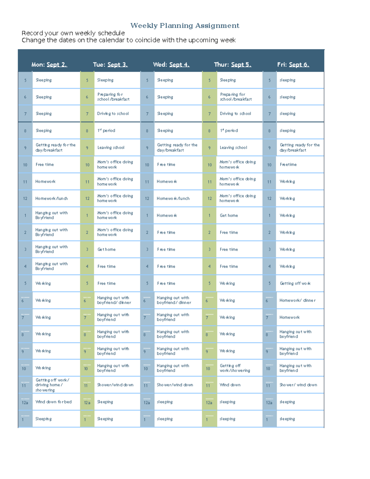 Weekly Planning Assignment-Word Template dupe - Weekly Planning ...