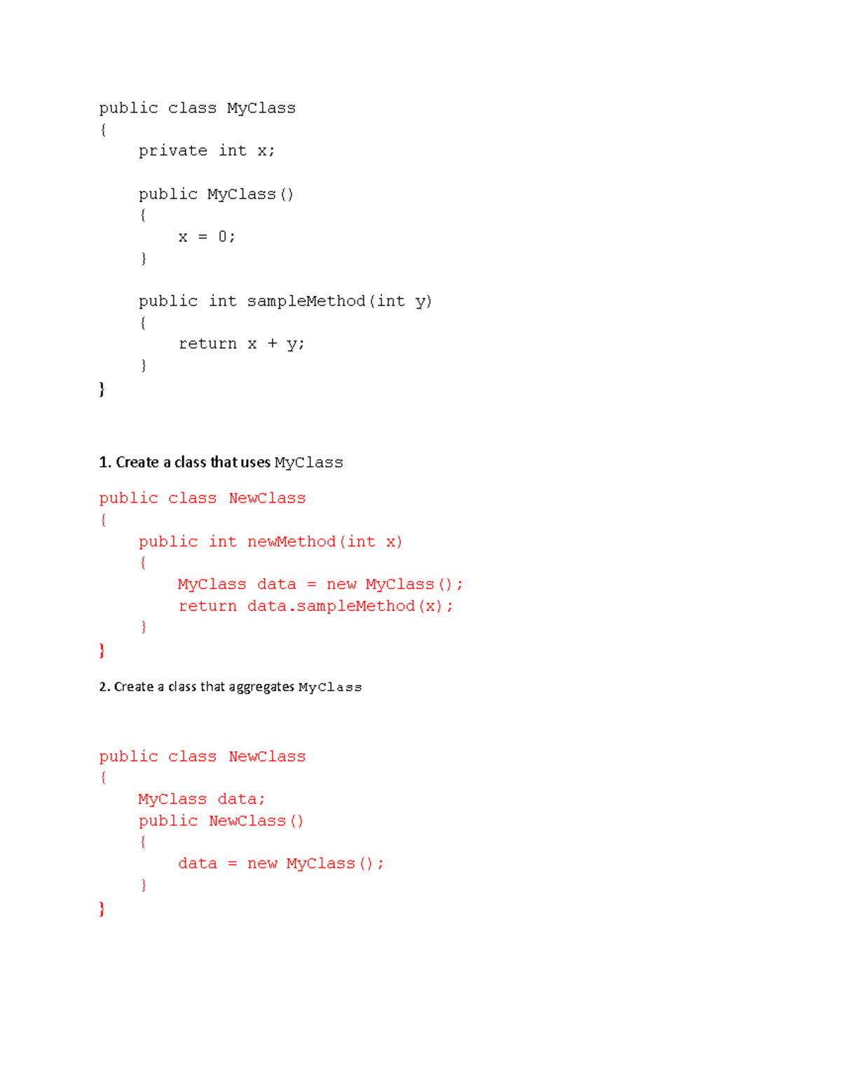 CS 152 Final Review 1 - public class MyClass { private int x; public MyClass() { x = 0; } public ...