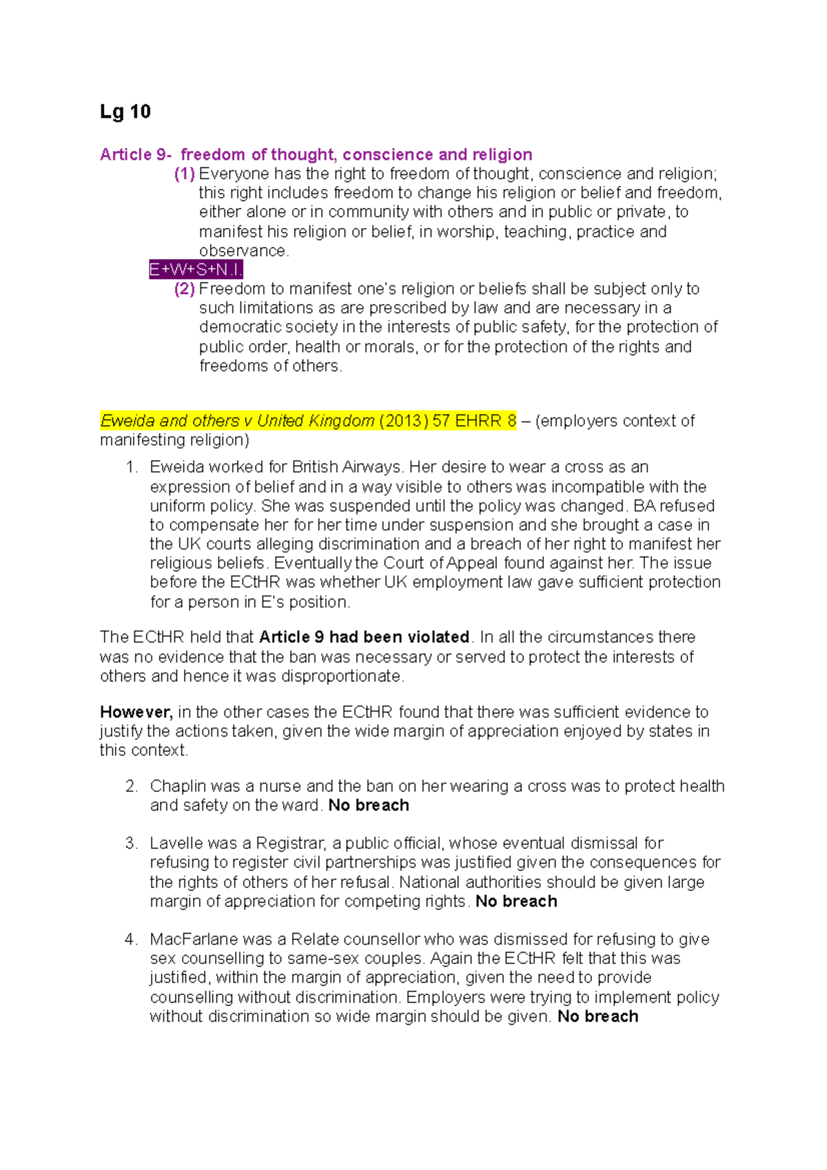 Lg 10 - lg10 - Lg 10 Article 9- freedom of thought, conscience and ...