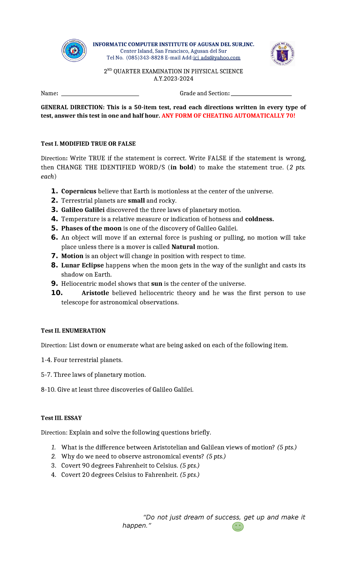 Physical Science - fhriugbfvjbiurghkfdvnkjfnkjvf - INFORMATIC COMPUTER ...