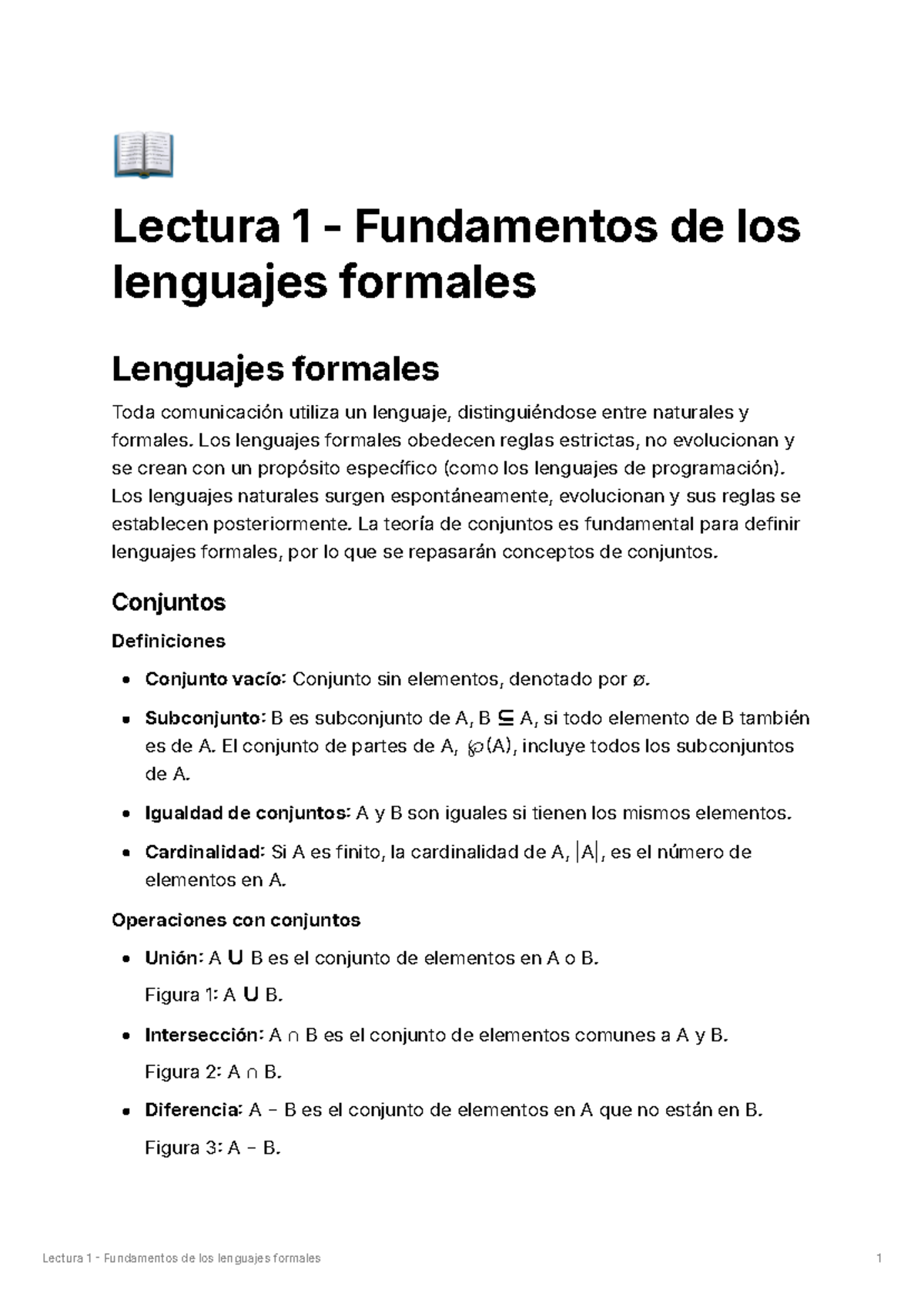 Lectura 1 - Fundamentos de los lenguajes formales - Lectura 1 ...