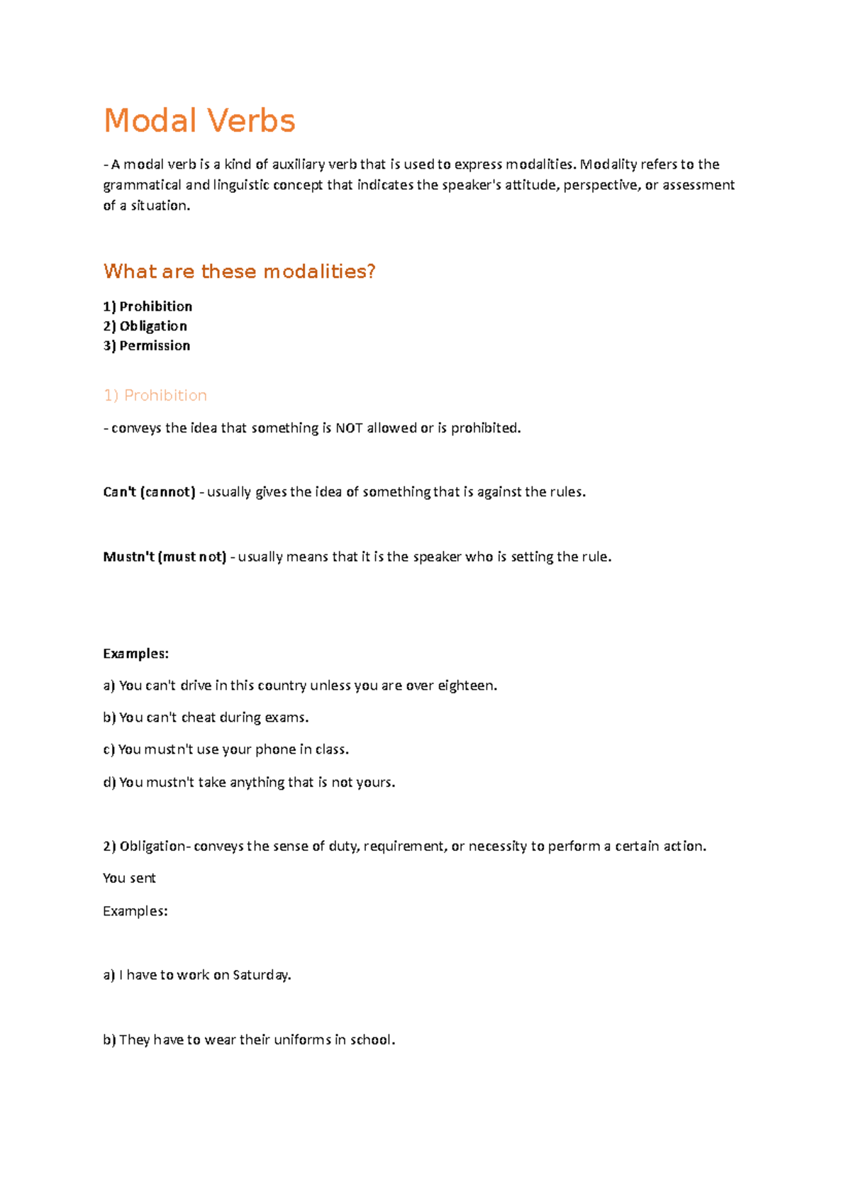 Modal Verbs - i am an old student - Modal Verbs A modal verb is a kind ...