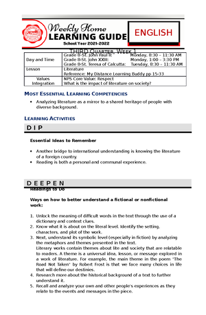 G8 Module 3 - Day and Time Grade 8–St. John Paul II: Monday, 8:30 – 11: ...