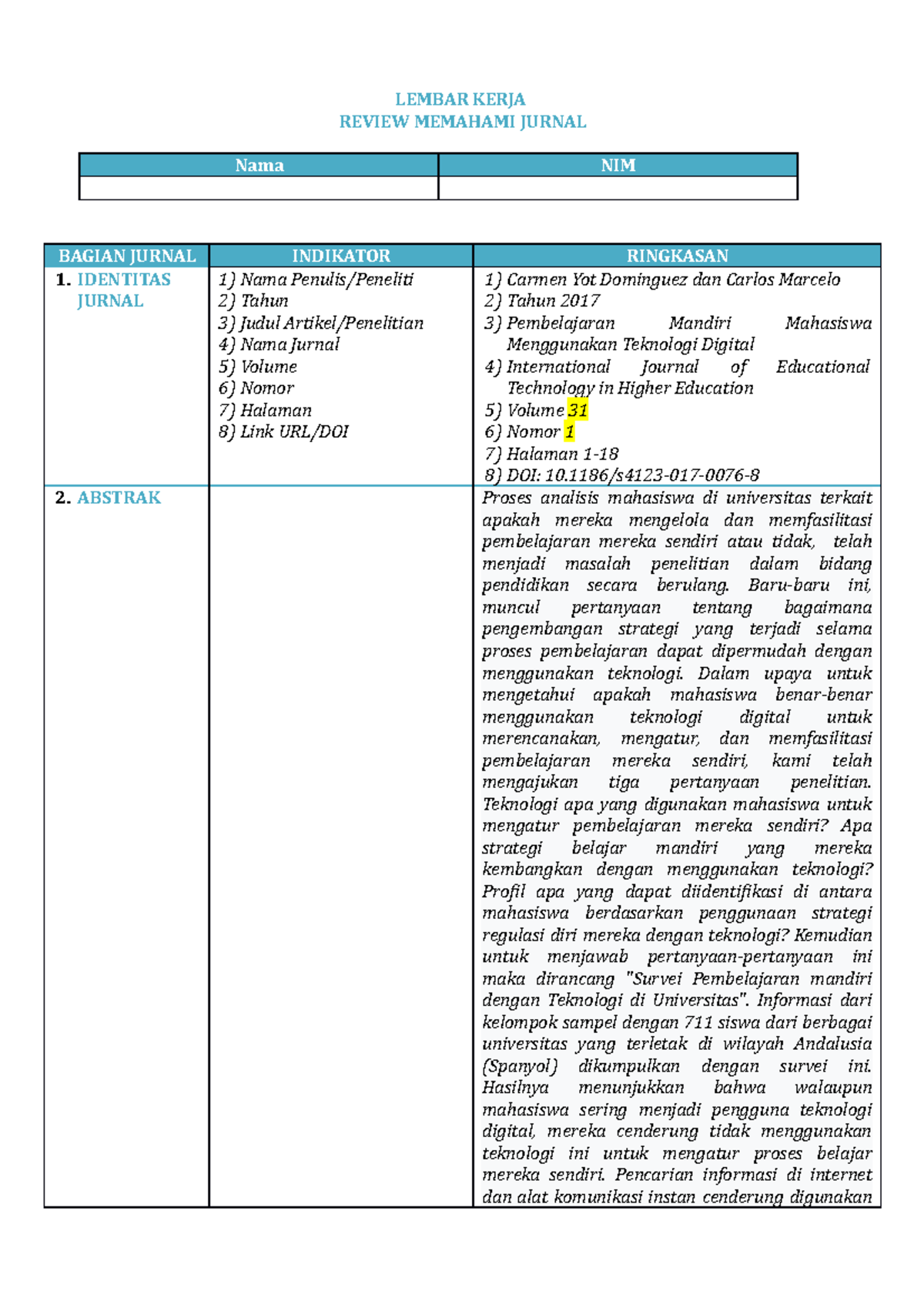 Contoh Pengerjaa Review Memahami Tugas - LEMBAR KERJA REVIEW MEMAHAMI ...