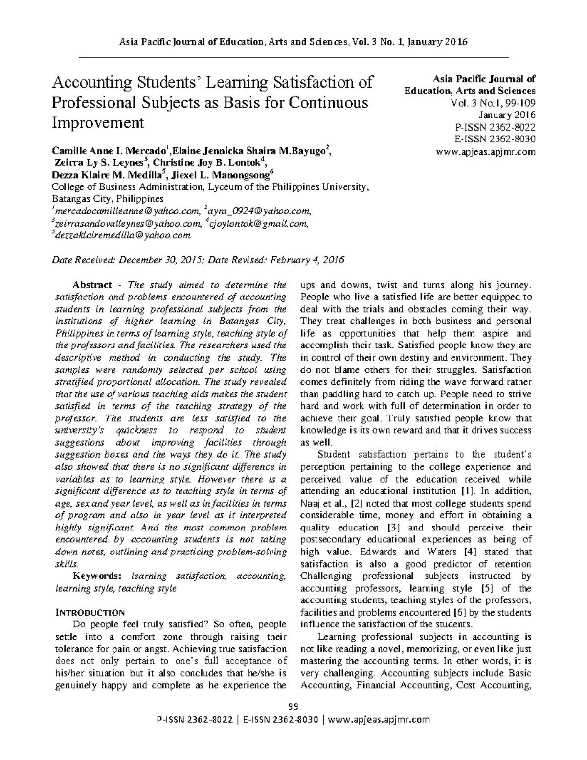 Self-Perception of ABM Students towards Their Academic, Social and ...