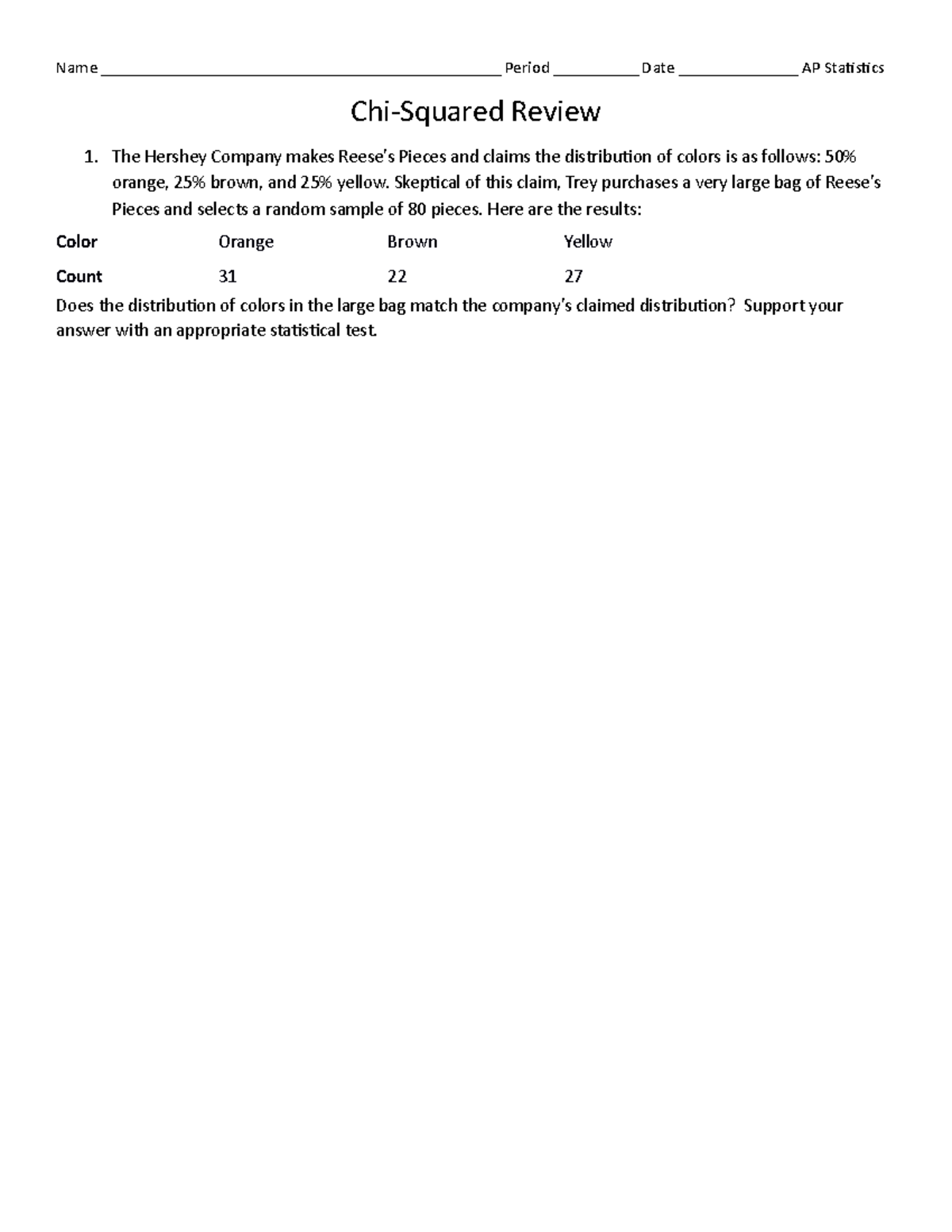 Chi-Square Review - Name ...