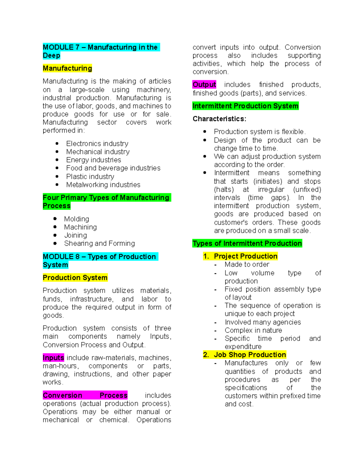 3 - IDK - MODULE 7 – Manufacturing in the Deep Manufacturing ...
