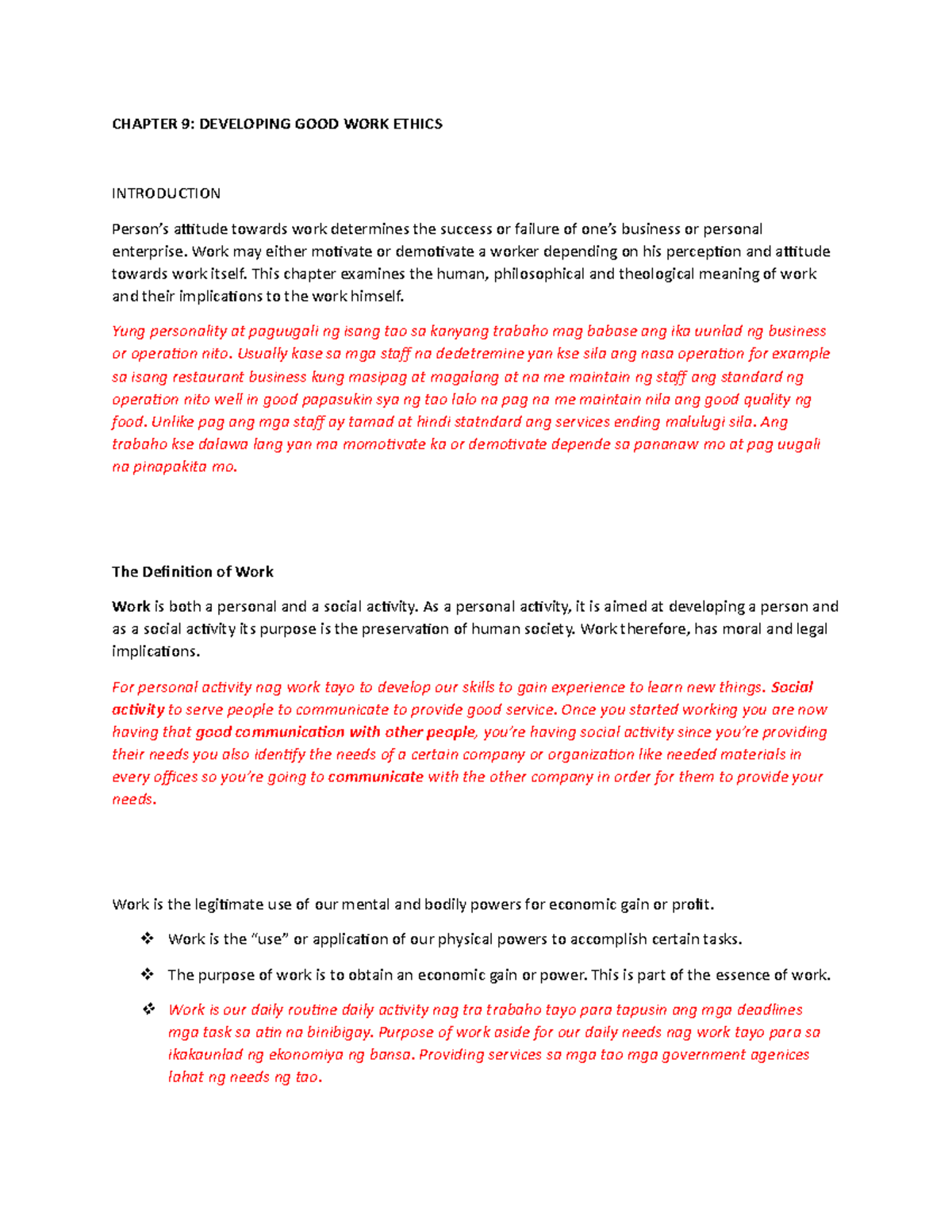 Chapter 9 Developing GOOD Work Ethics - CHAPTER 9: DEVELOPING GOOD WORK ...
