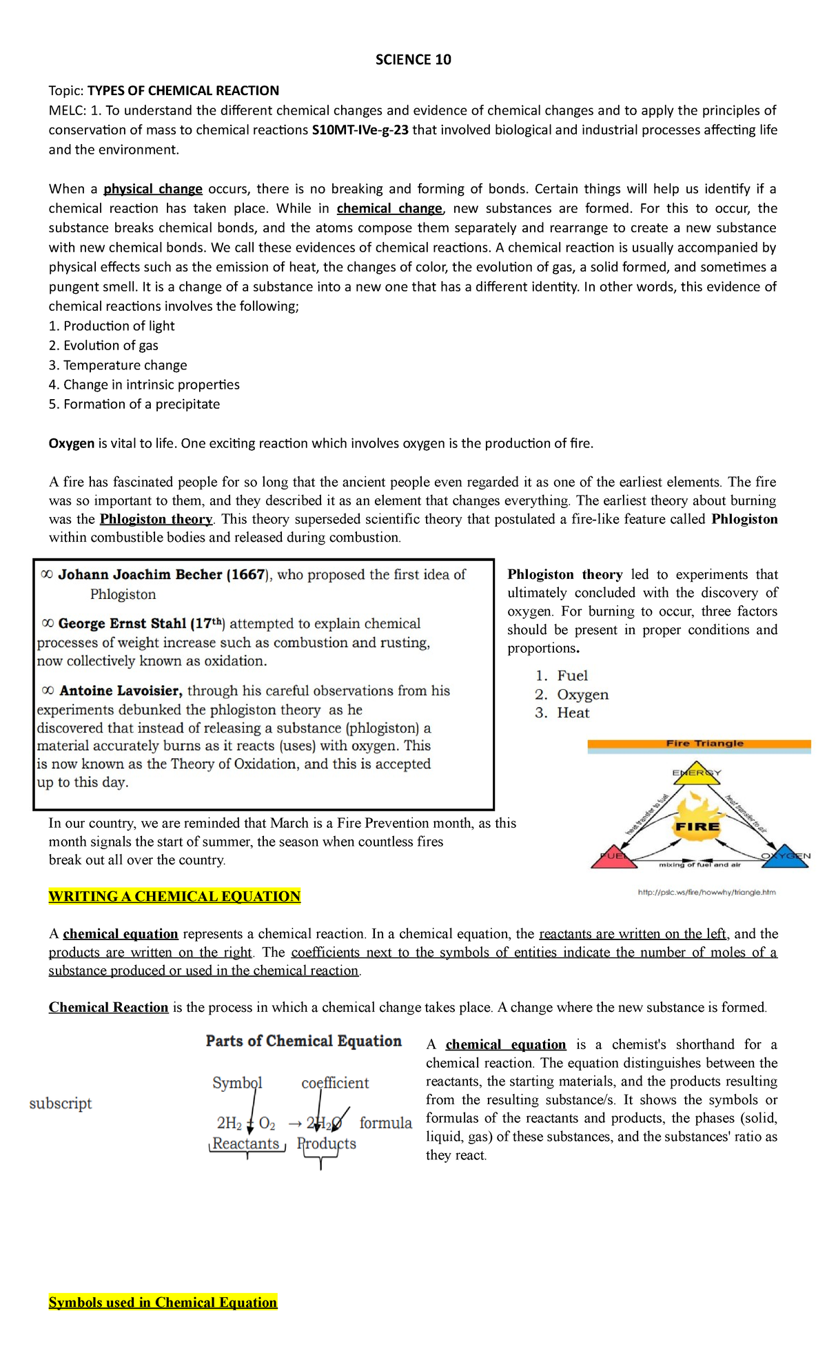 Science 10 - Types of Chemical Reaction Q4 - SCIENCE 10 Topic: TYPES OF ...