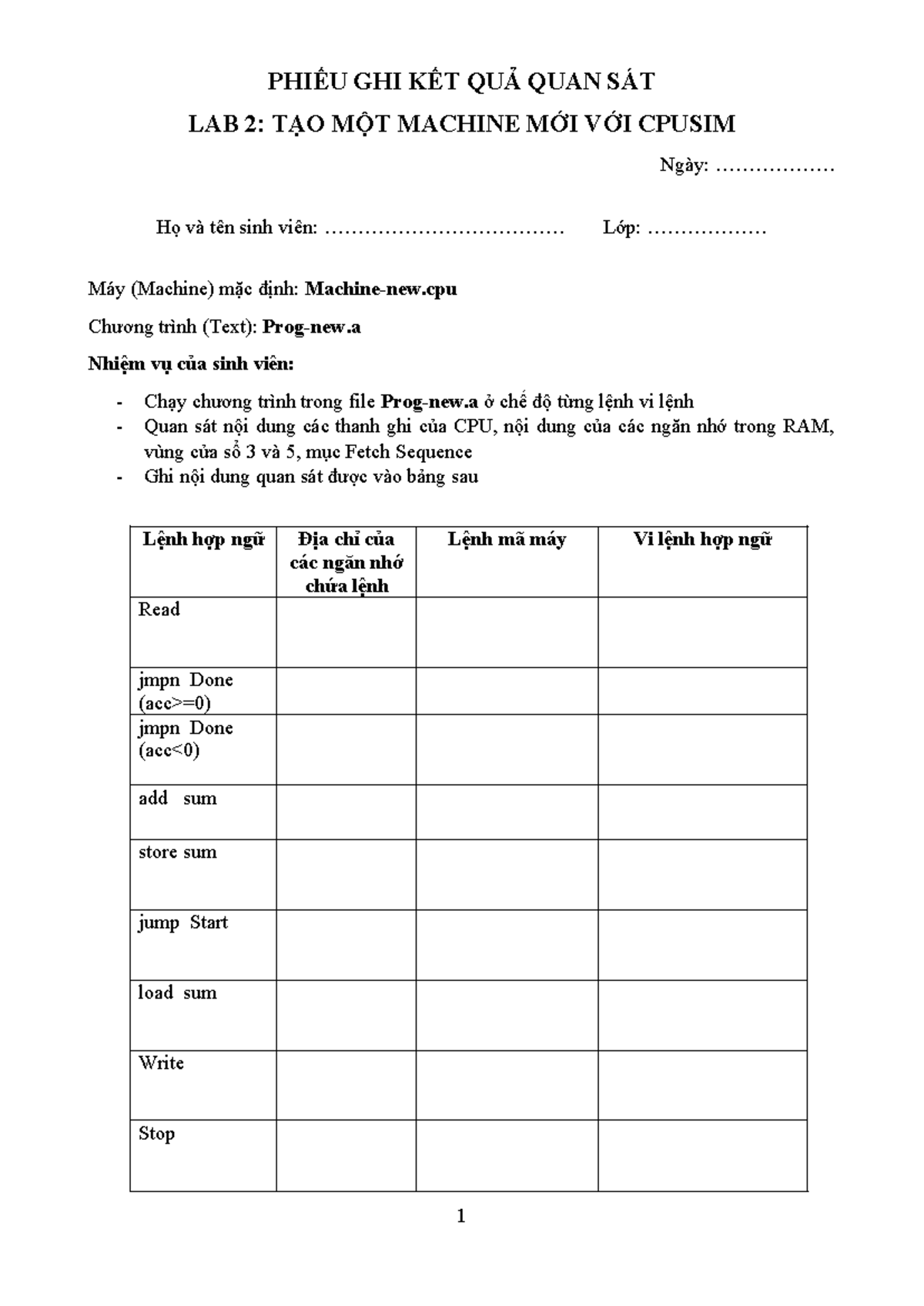 Lab2 KQ-Tao Machine moi - PHIẾU GHI KẾT QUẢ QUAN SÁT LAB 2: TẠO MỘT ...