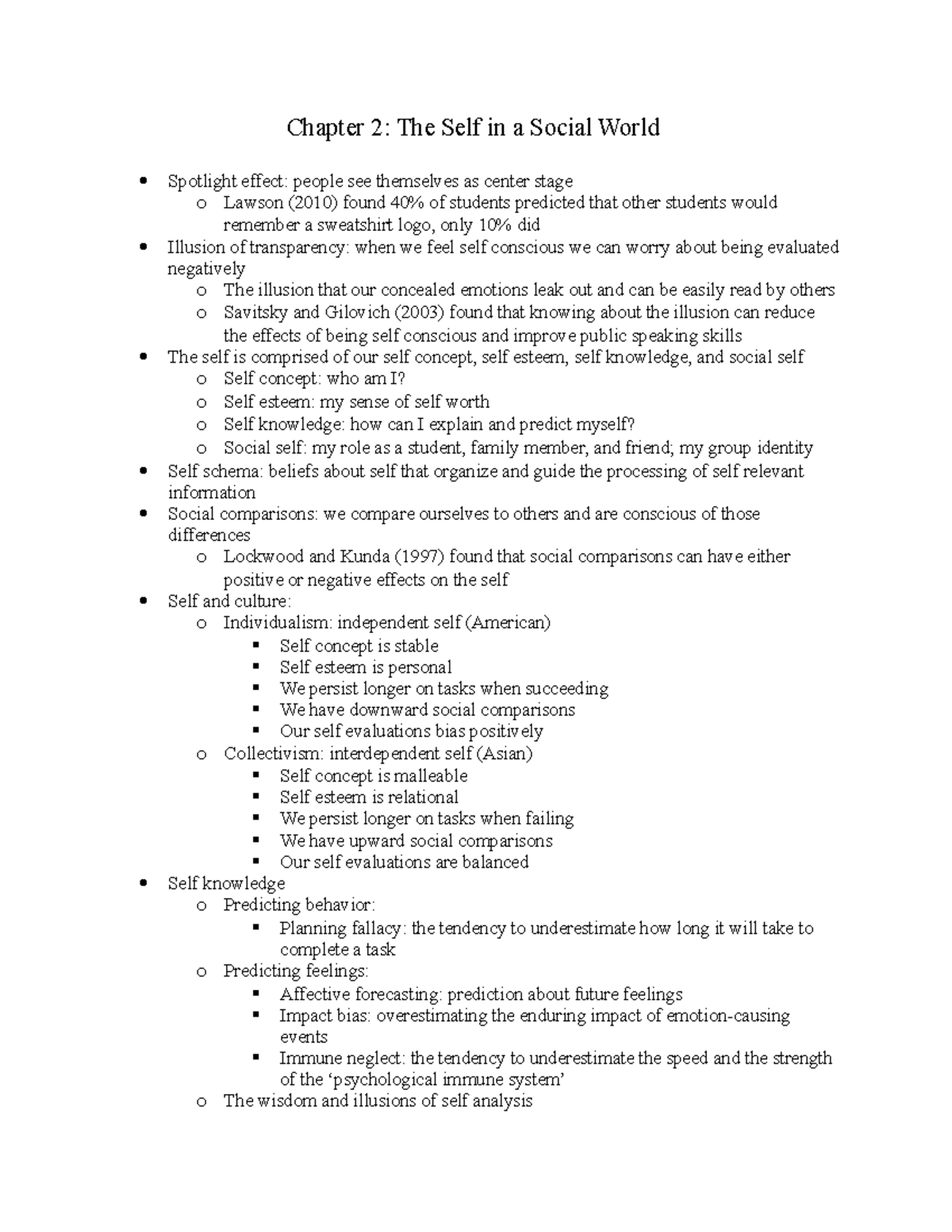 Chapter 2 - The Self and the Social World - Chapter 2: The Self in a ...