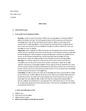C427 Performance Assessment 2 - Name/SID C427 Task 1 Security of Health ...