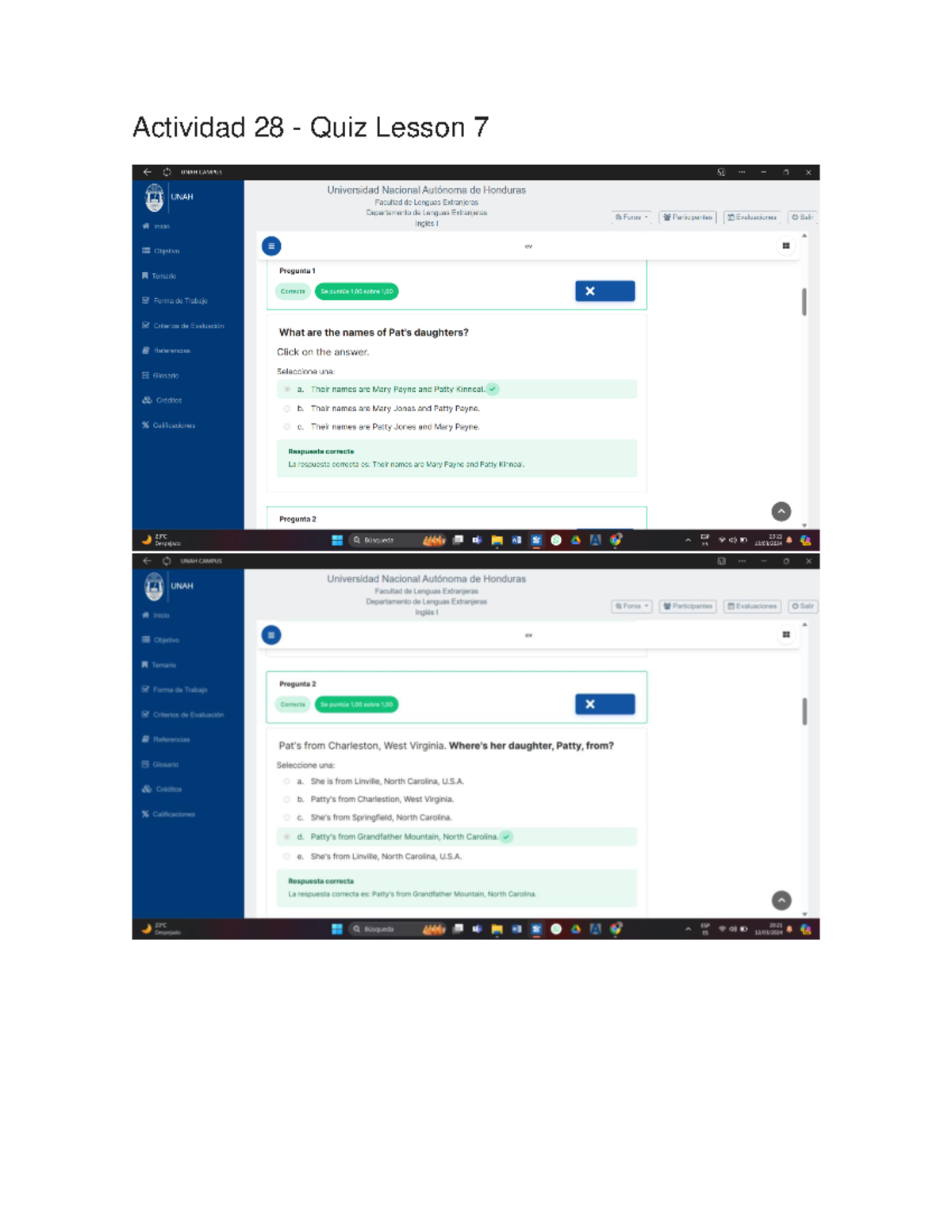 Actividad 28 - Quiz Lesson 7 - ingles l - Actividad 28 - Quiz Lesson ...