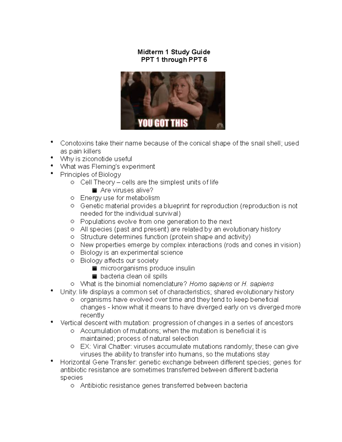 1003 Midterm 1 Study Guide - Midterm 1 Study Guide PPT 1 through PPT 6 Conotoxins take their ...