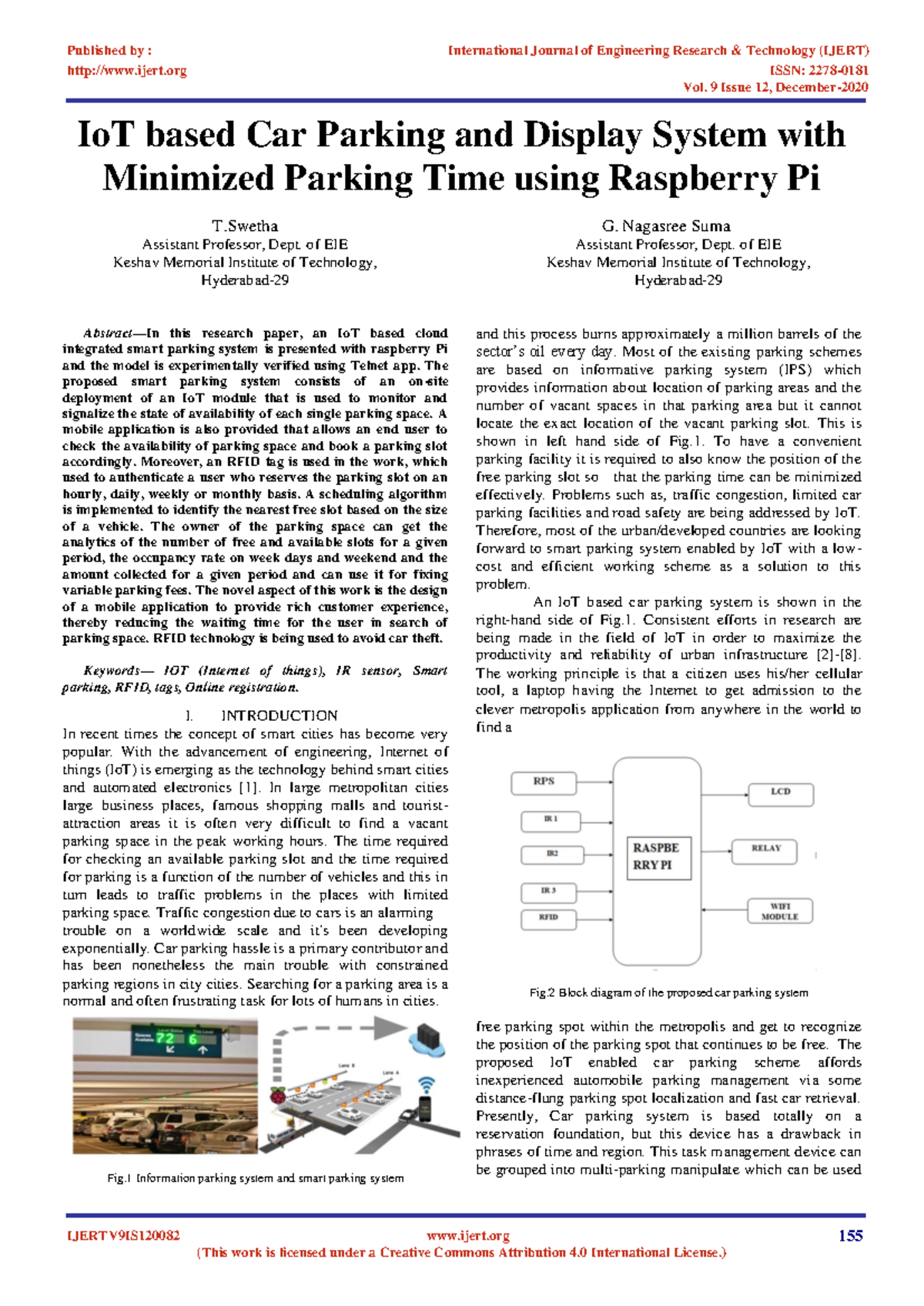 Iot based car parking and display system with minimized parking time ...