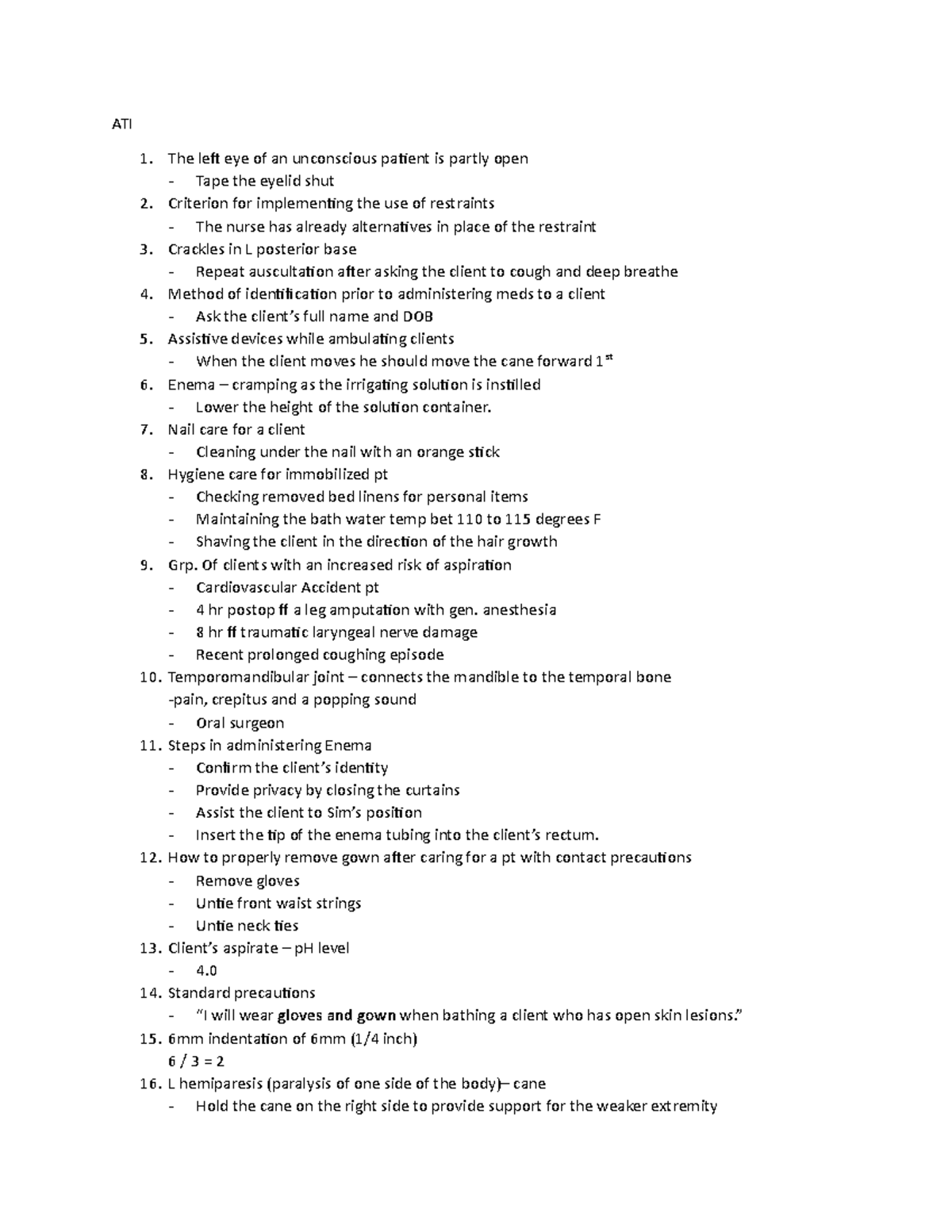 ATI Custom Term 1 Fundamentals Prep - ATI The left eye of an ...