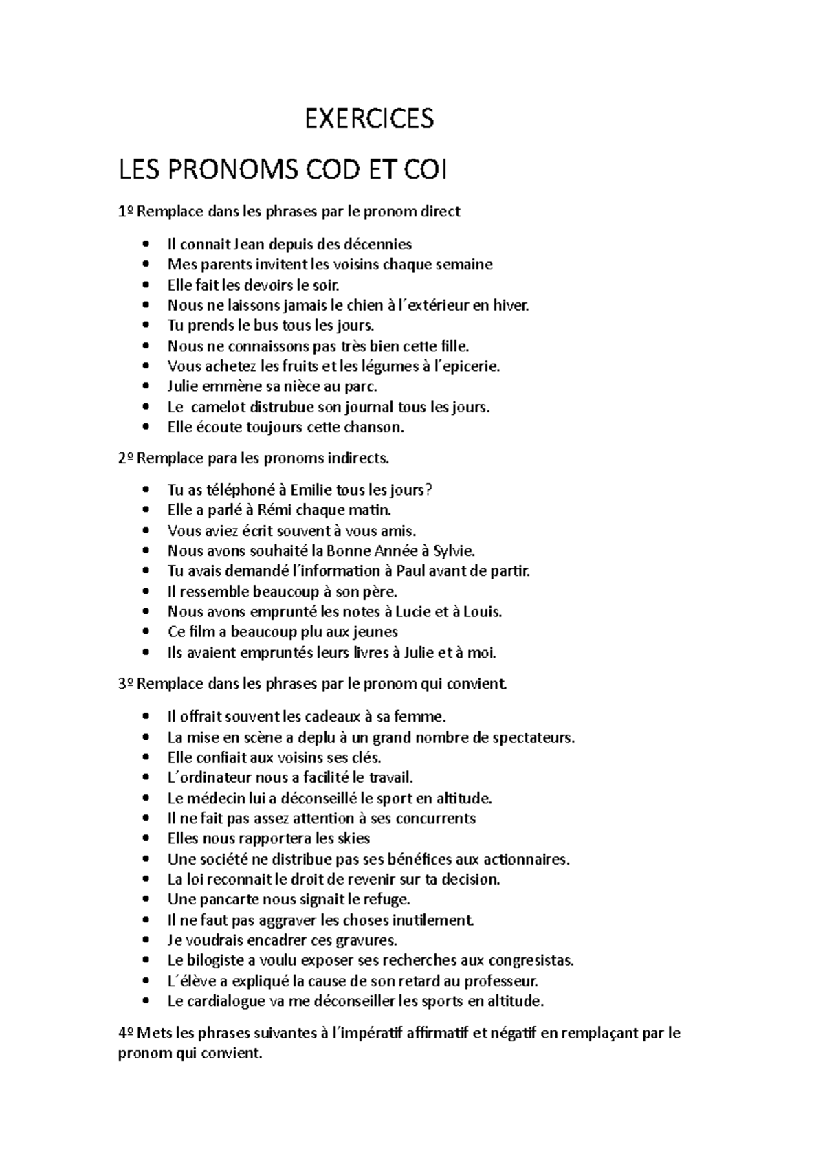 Exercices COD COI - hsudidifuf - EXERCICES LES PRONOMS COD ET COI 1º ...