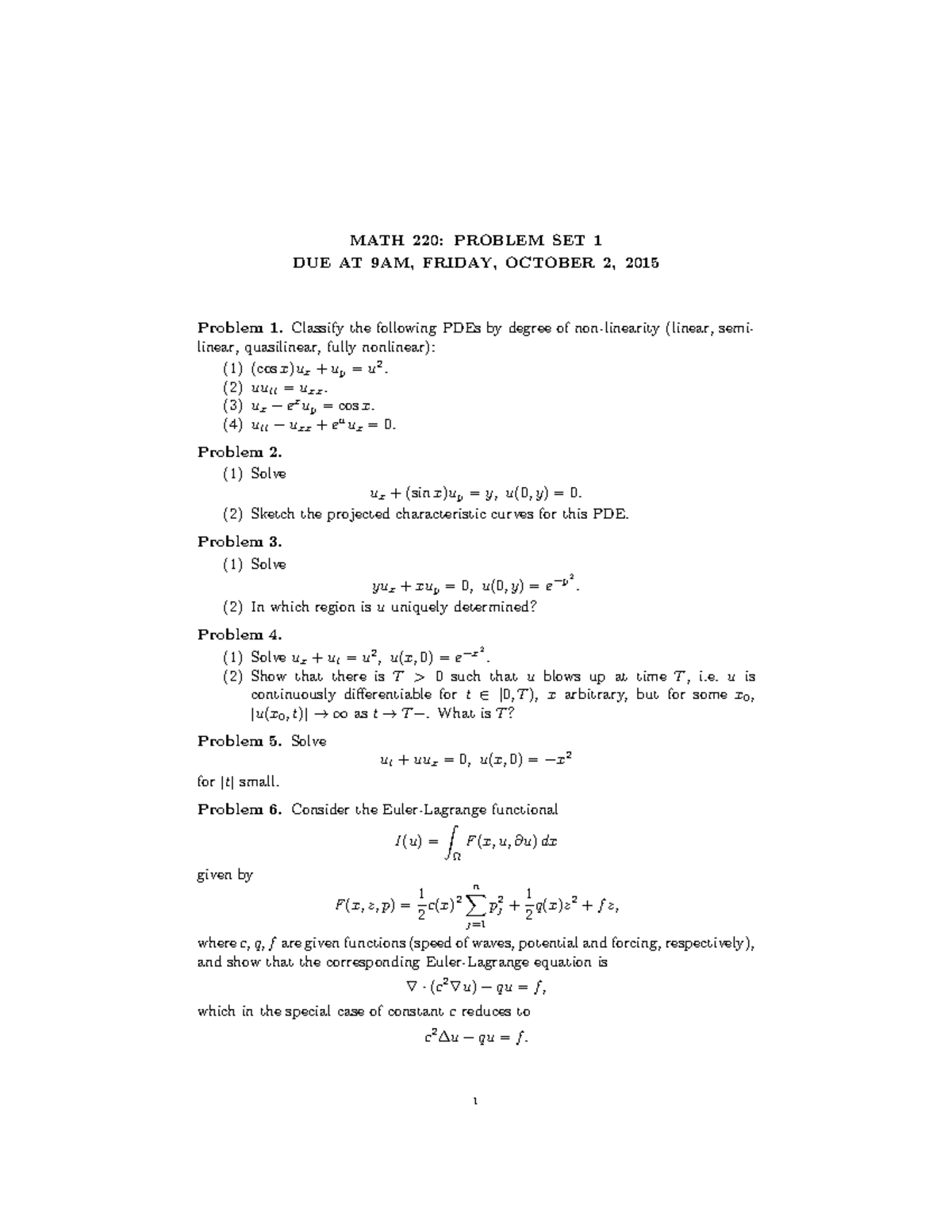 Seminar assignments - Problem set 1 - MATH 220: PROBLEM SET 1 DUE AT ...