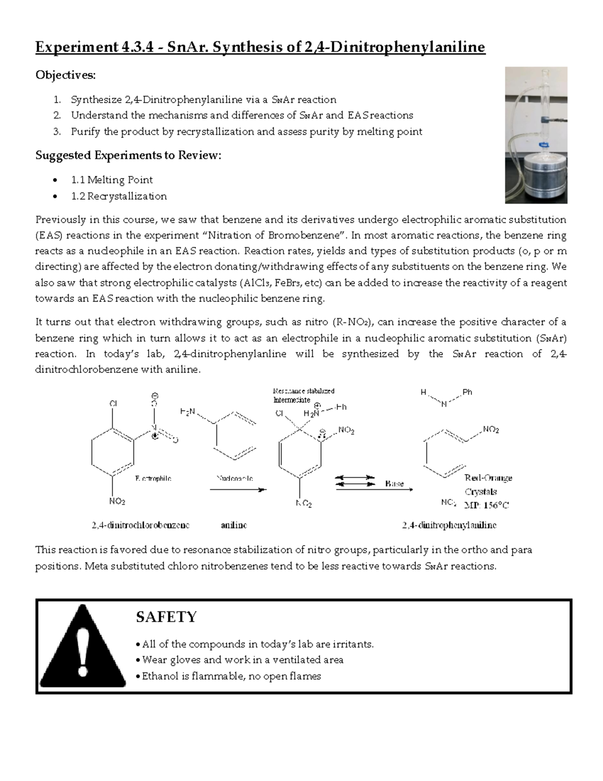 Exp07 Sn Ar. Synthesis of 2,4-Dinitrophenylaniline - Experiment 4.3 ...