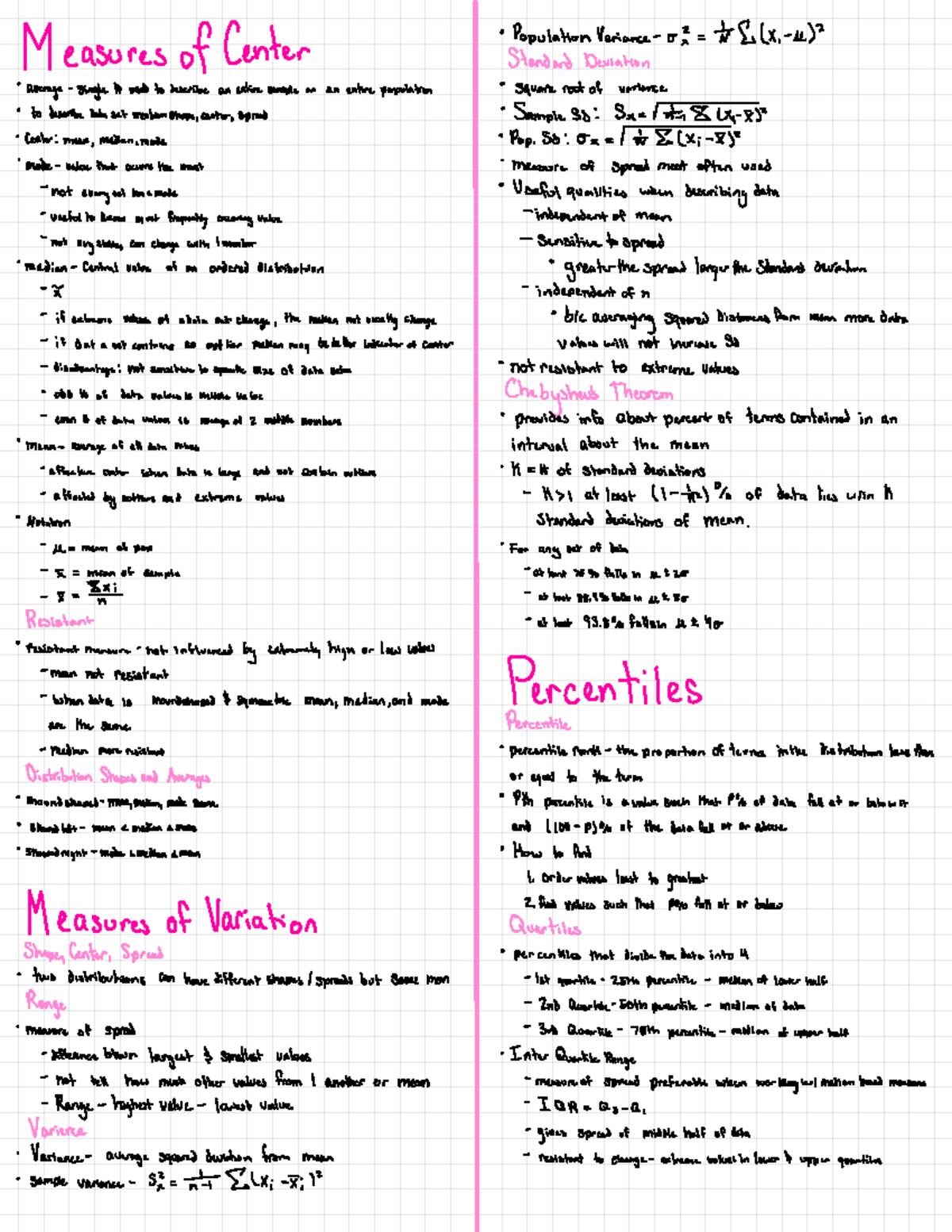 Unit 3-Averages and Variations - • Population Variance - o ? = # [(× ...