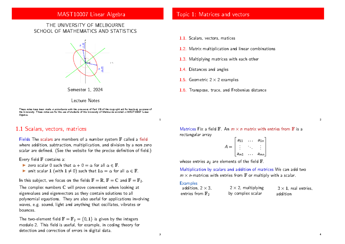 Linear Algebra Lecture Notes - MAST10007 Linear Algebra THE UNIVERSITY ...