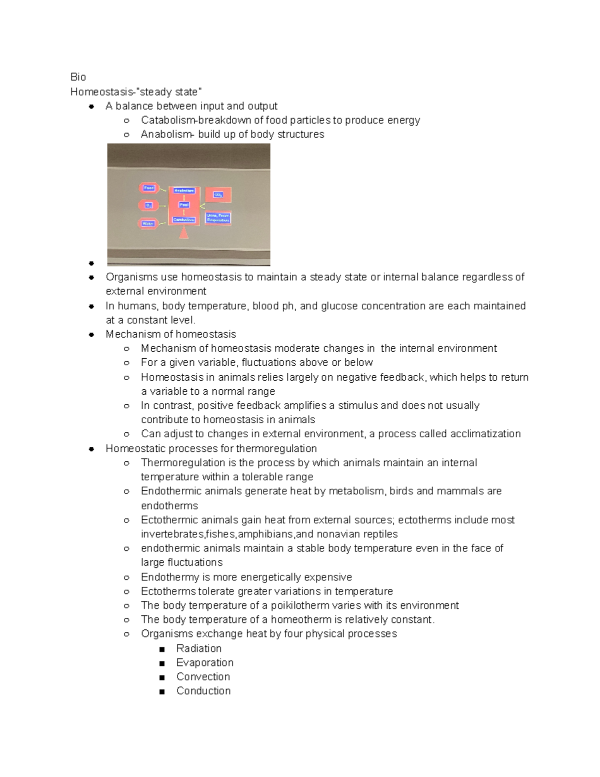Bio Document - Bio lecture notes - Bio Homeostasis-”steady state” A ...