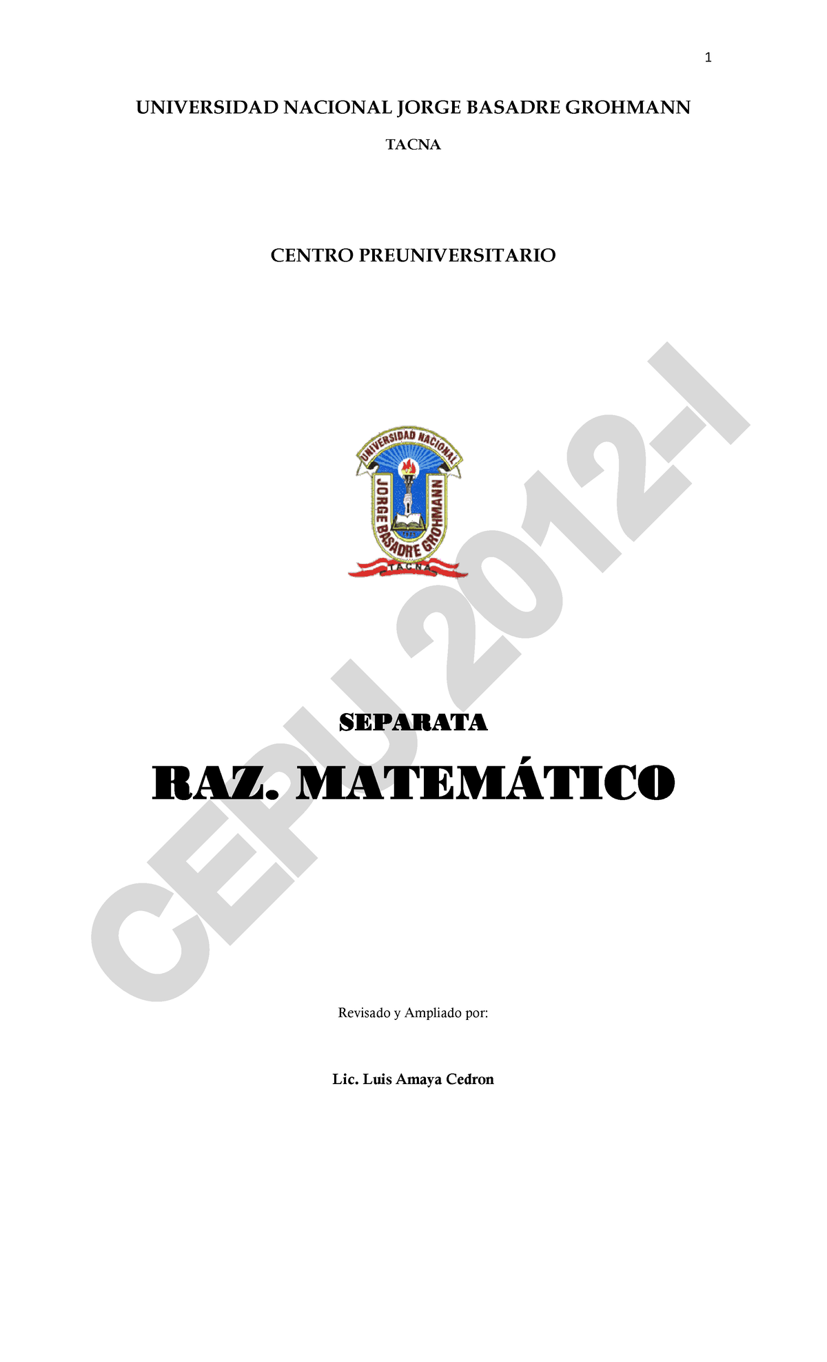 Teoria RAZ. Matematico CEPU Unjbg II - UNIVERSIDAD NACIONAL JORGE ...
