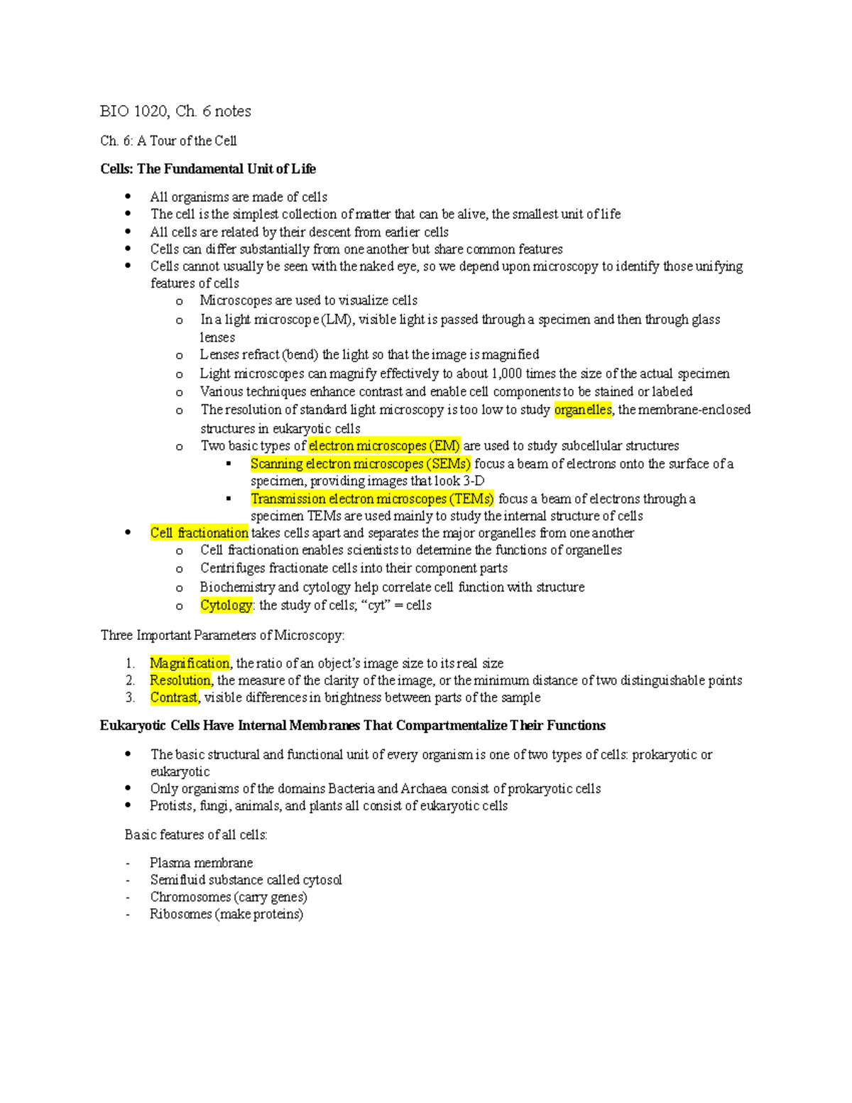 BIO 1020 Ch 6 notes - Dr. Meghan Kelley - BIO 1020, Ch. 6 notes Ch. 6 ...
