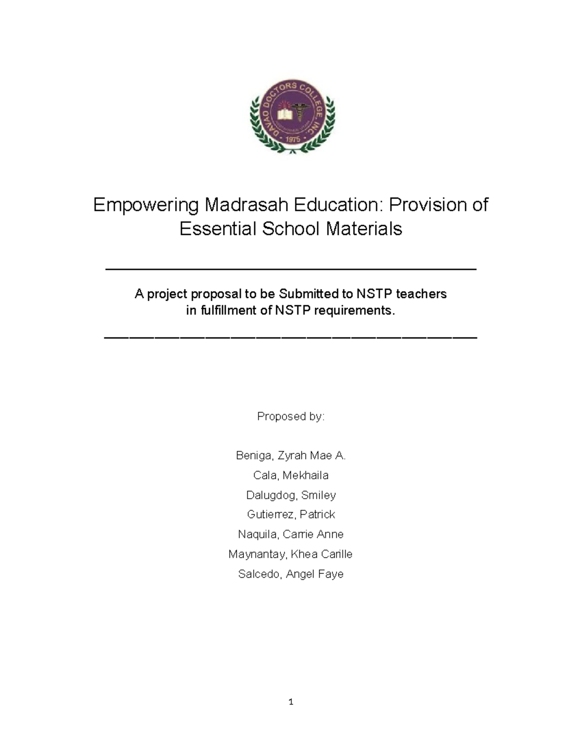 NSTP- Project- Proposal - Empowering Madrasah Education: Provision of ...