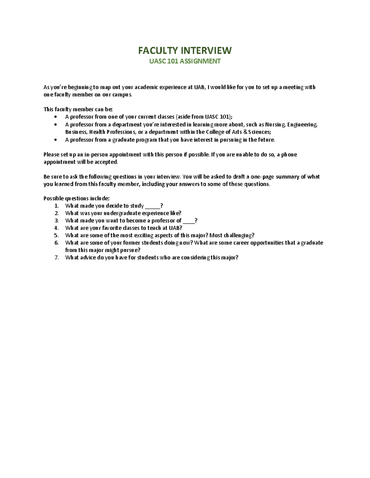 Faculty Interview Assignment - FACULTY INTERVIEW UASC 101 ASSIGNMENT As ...