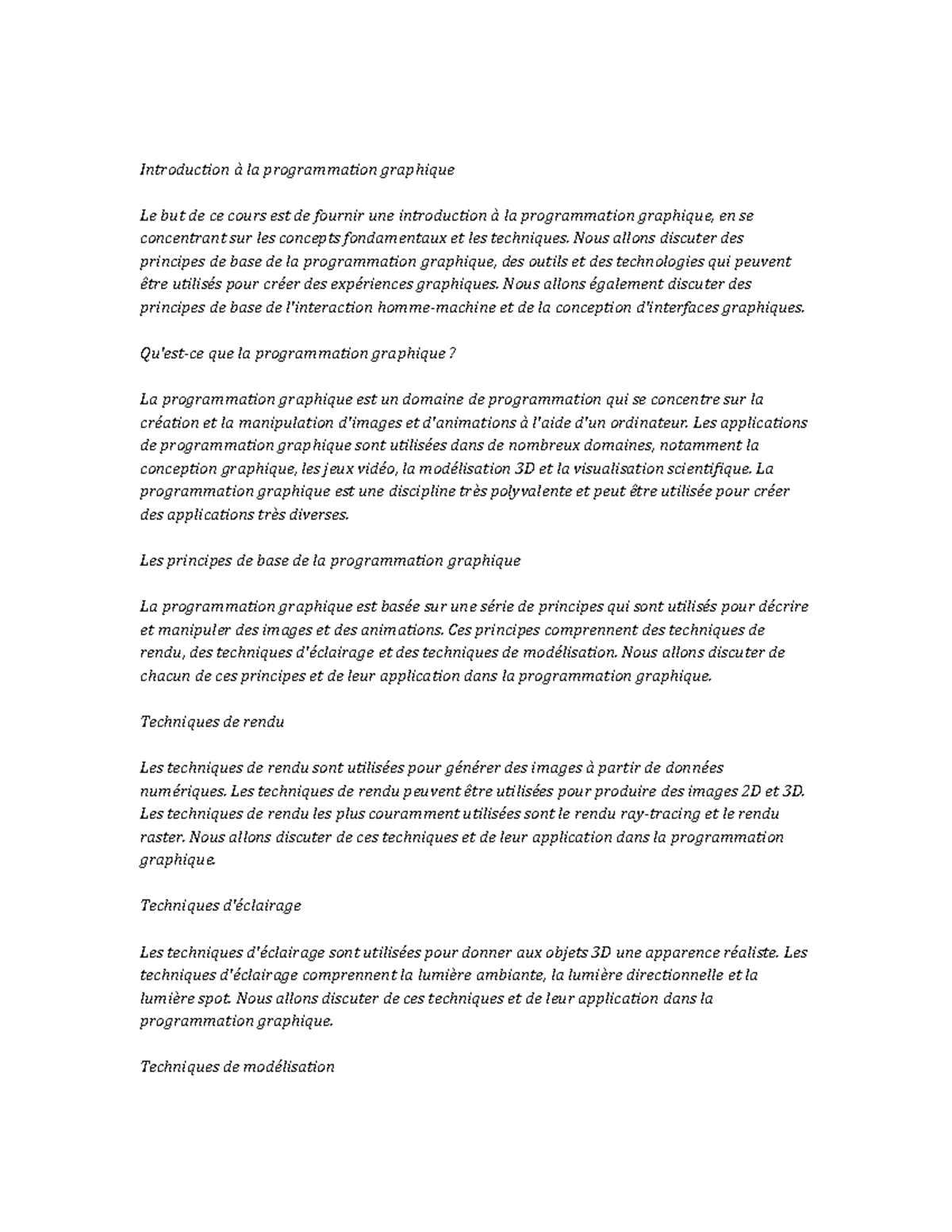 Computer Graphics Study Notes - Introduction à la programmation ...