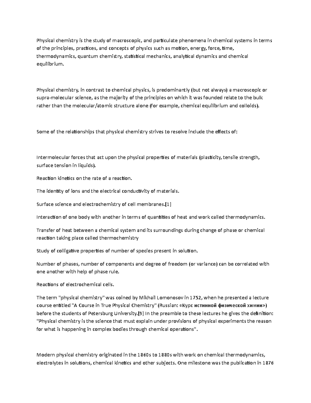 Physical Chemistry - Lecture notes 1-10 - Physical chemistry is the ...